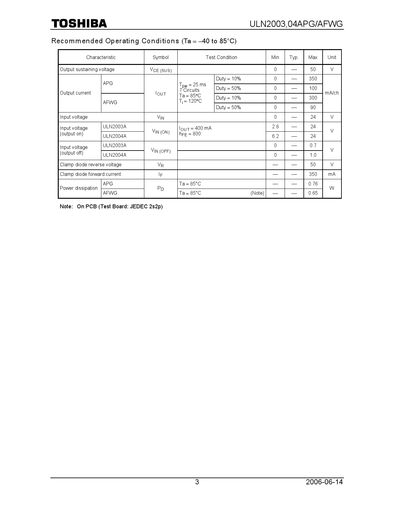 ULN2003APG_（TOSHIBA(东芝)）ULN2003APG中文资料_价格_PDF手册-立创电子商城