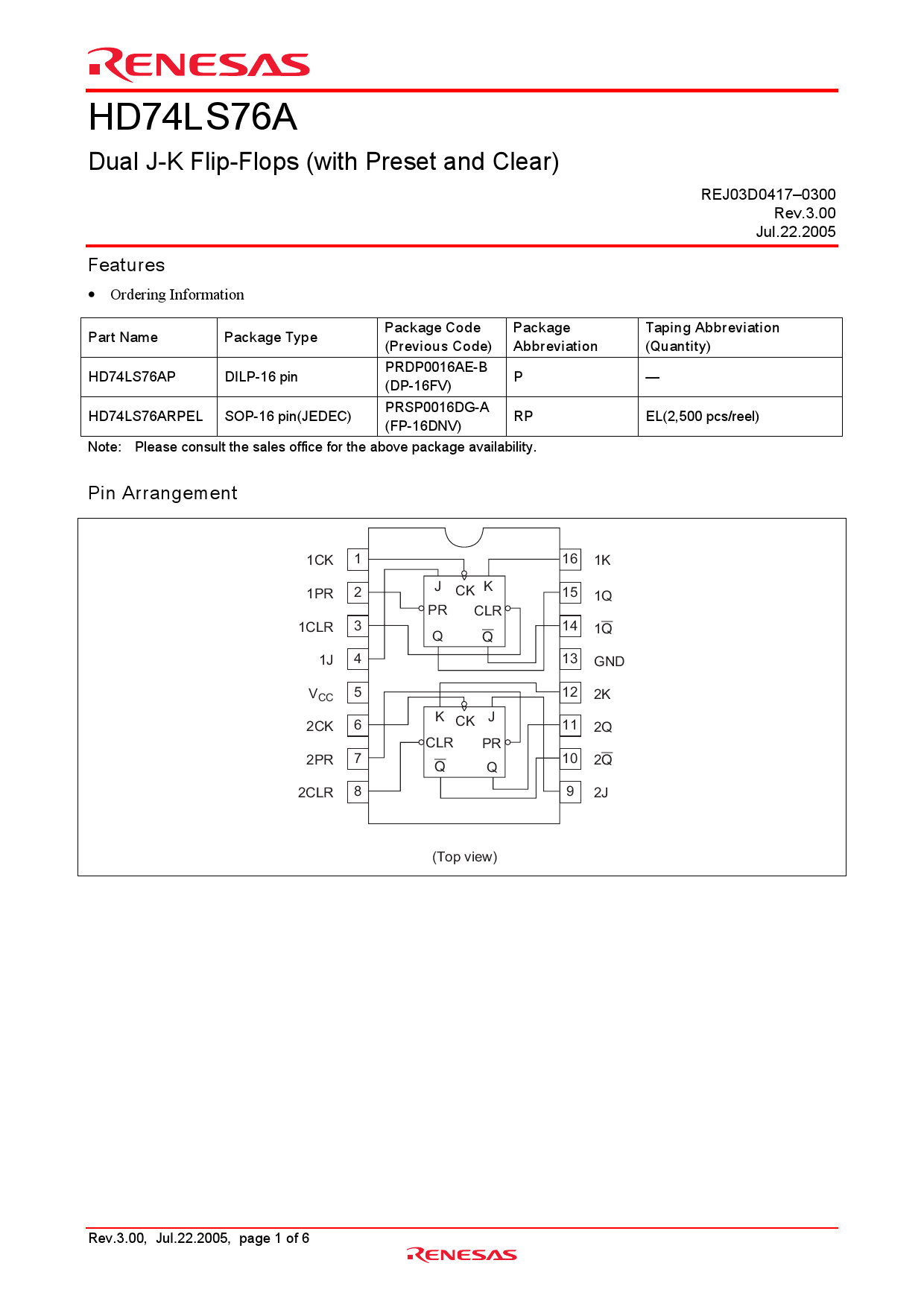 HD74LS76AP_（RENESAS(瑞萨)/IDT）HD74LS76AP中文资料_价格_PDF手册-立创电子商城