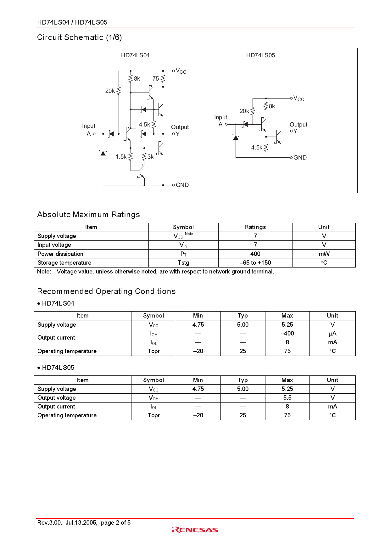 HD74LS04P_（RENESAS(瑞萨)/IDT）HD74LS04P中文资料_价格_PDF手册-立创电子商城