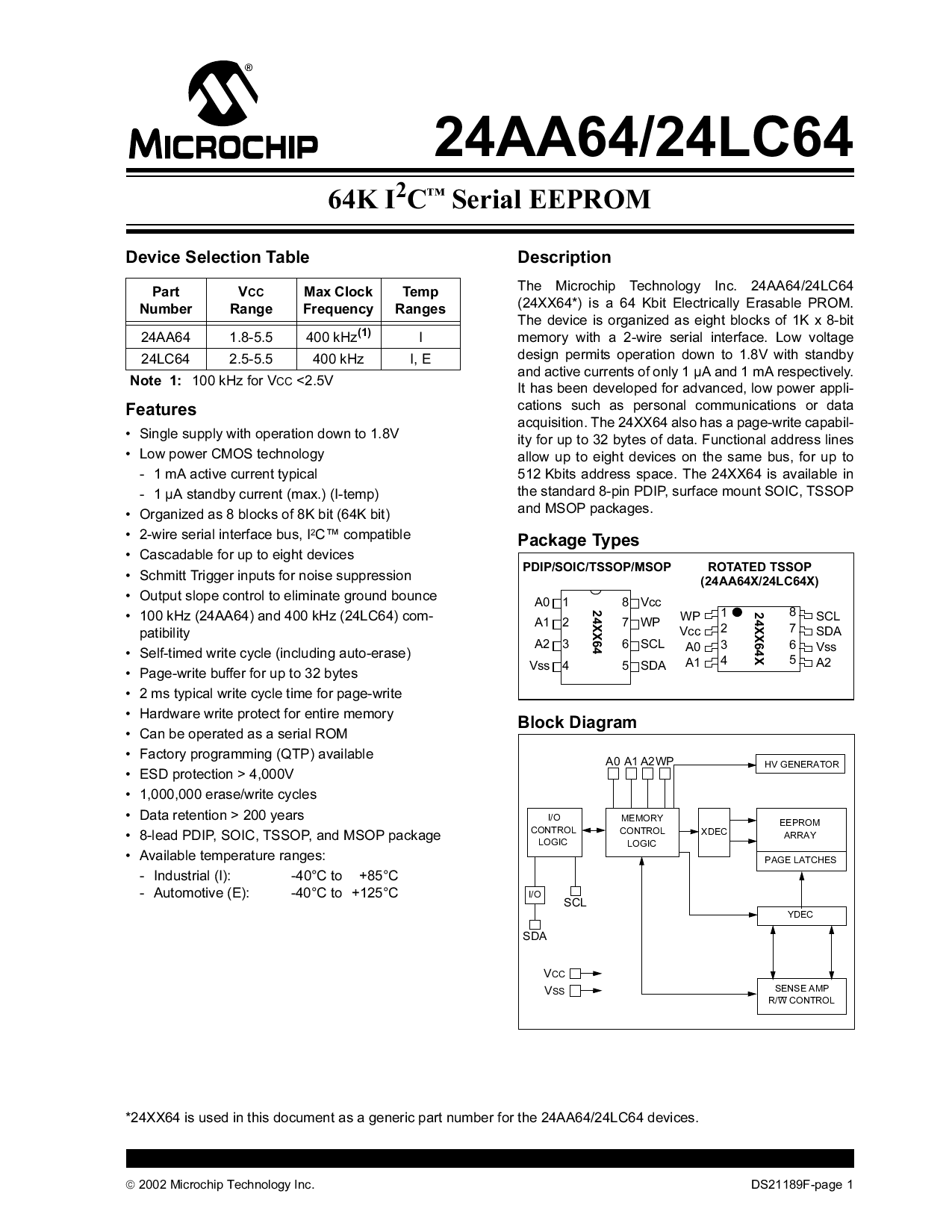 24LC64T-I/SN_（MICROCHIP(美国微芯)）24LC64T-I/SN中文资料_价格_PDF手册-立创电子商城