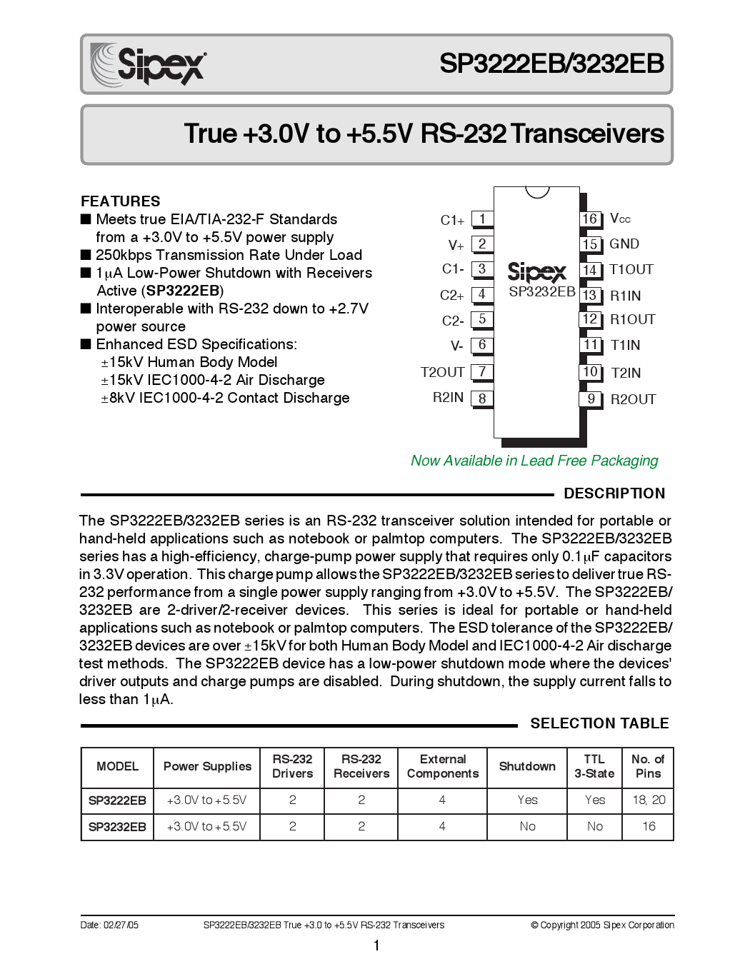 SP3232EBEN-L/TR_（MaxLinear）SP3232EBEN-L/TR中文资料_价格_PDF手册-立创电子商城