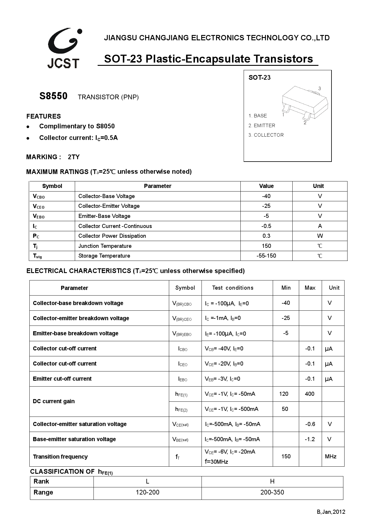 S8550 2TY_（CJ(江苏长电/长晶)）S8550 2TY中文资料_价格_PDF手册-立创电子商城