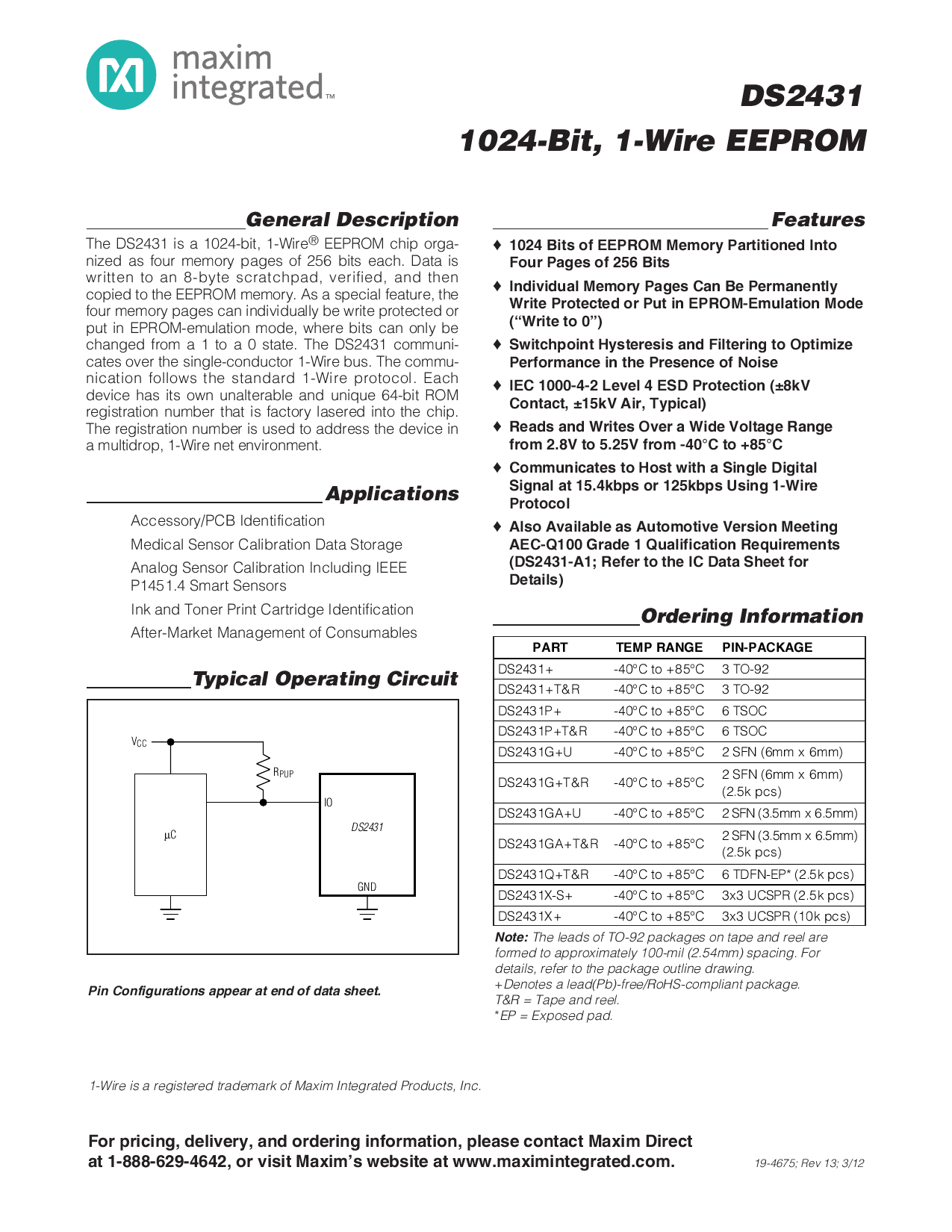 DS2431P+T&R_（MAXIM(美信)）DS2431P+T&R中文资料_价格_PDF手册-立创电子商城