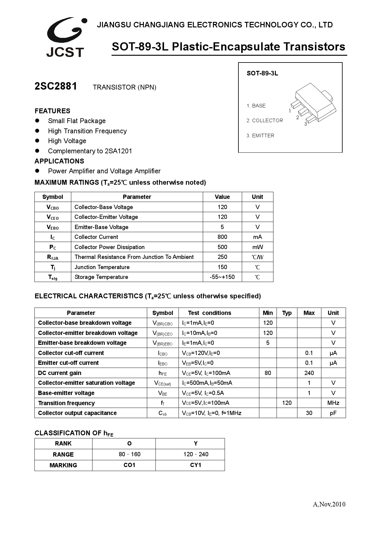2SC2881_（CJ(江苏长电/长晶)）2SC2881中文资料_价格_PDF手册-立创电子商城