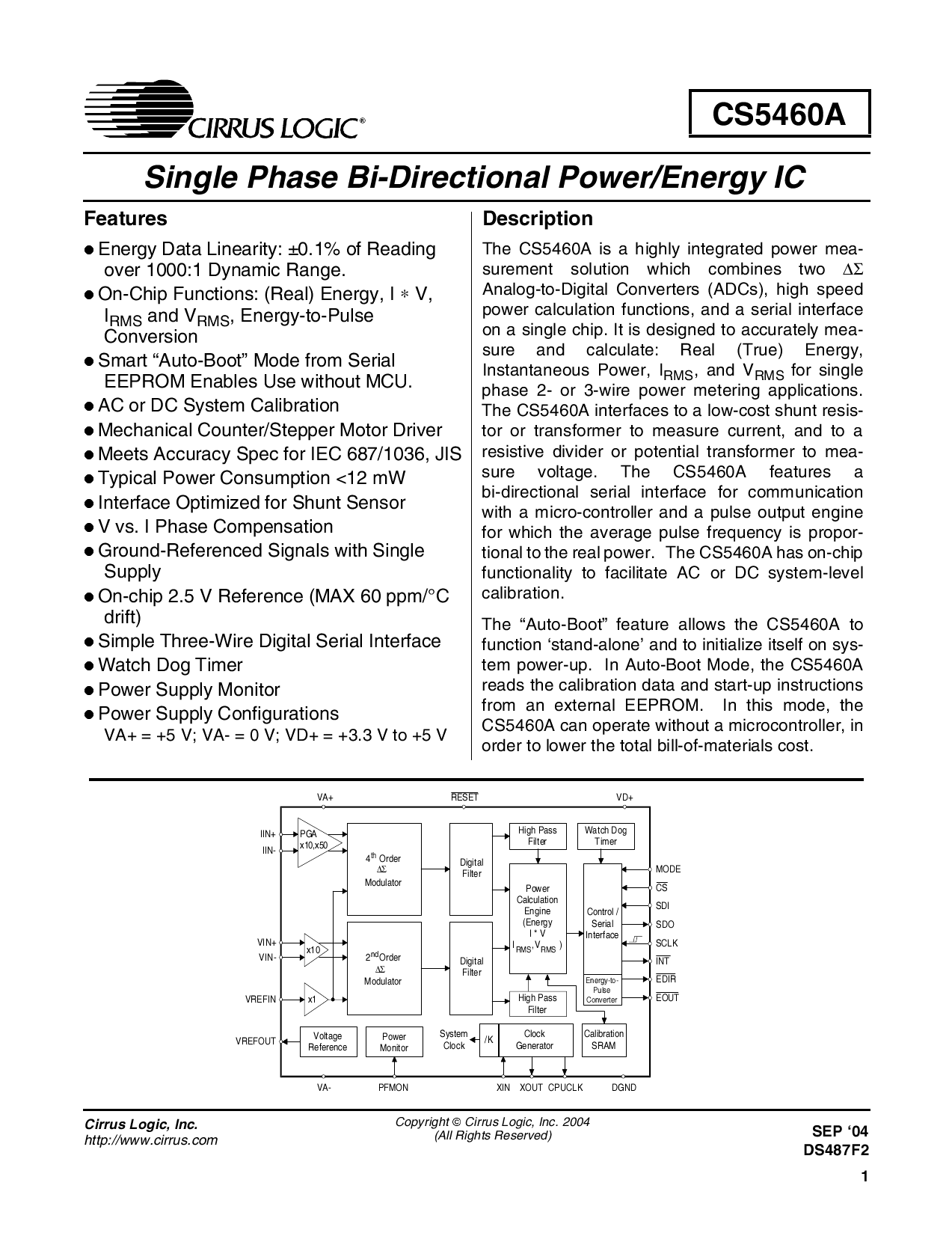 CS5460A-BSZ_（Cirrus Logic(凌云)）CS5460A-BSZ中文资料_价格_PDF手册-立创电子商城
