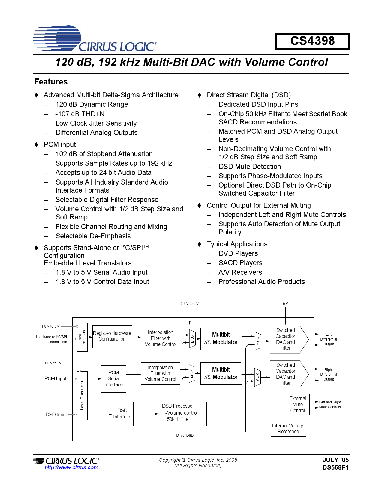 CS4398-CZZR_（Cirrus Logic(凌云)）CS4398-CZZR中文资料_价格_PDF手册-立创电子商城