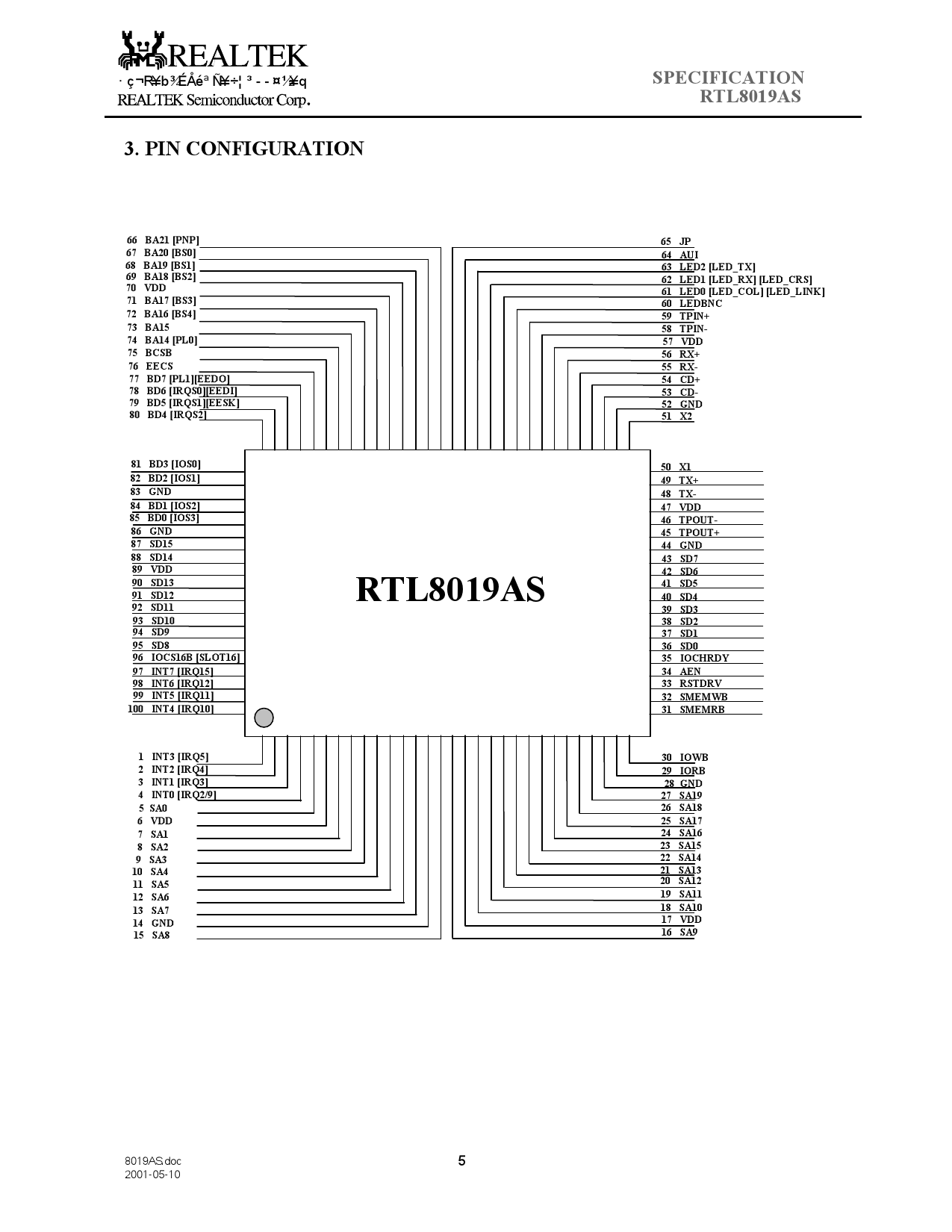 RTL8019AS-LF_（REALTEK(瑞昱)）RTL8019AS-LF中文资料_价格_PDF手册-立创电子商城