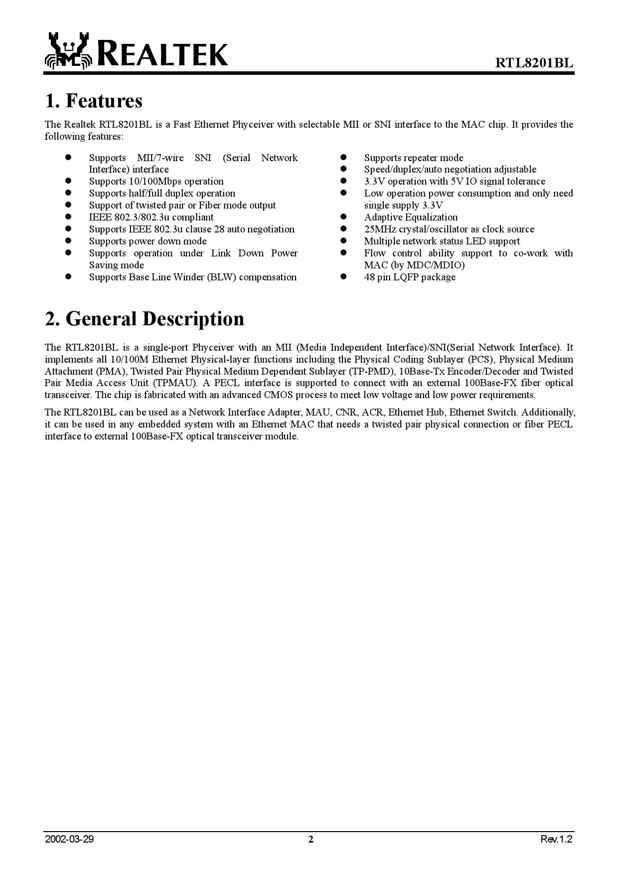 RTL8201BL-LF_（REALTEK(瑞昱)）RTL8201BL-LF中文资料_价格_PDF手册-立创电子商城