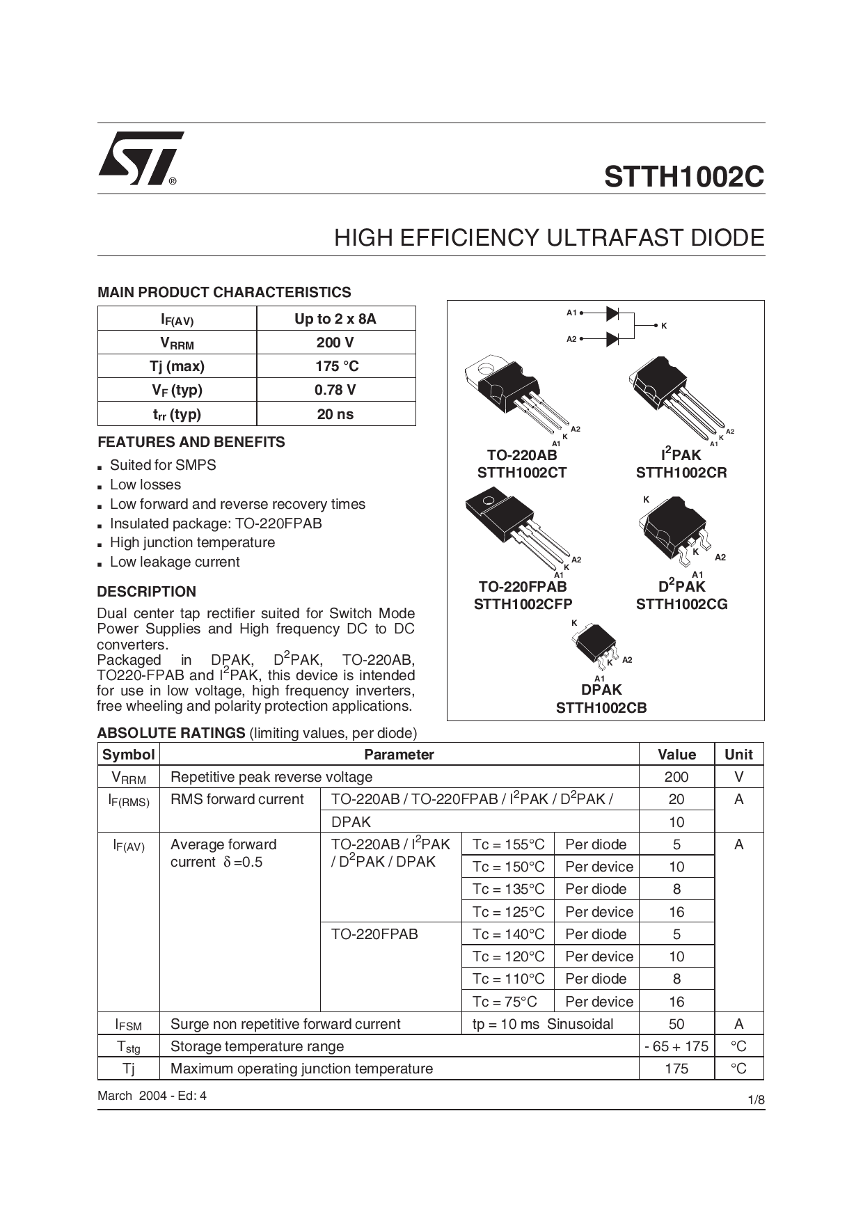 STTH1002CT_（ST(意法半导体)）STTH1002CT中文资料_价格_PDF手册-立创电子商城