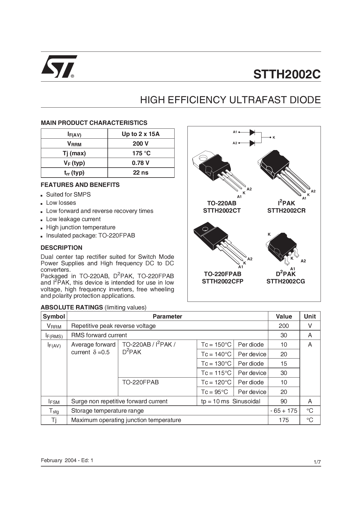 STTH2002CT_（ST(意法半导体)）STTH2002CT中文资料_价格_PDF手册-立创电子商城