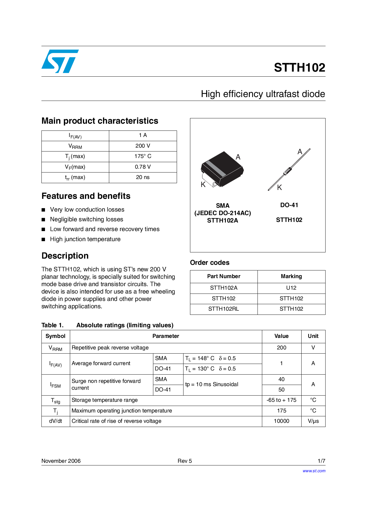 STTH102A_（ST(意法半导体)）STTH102A中文资料_价格_PDF手册-立创电子商城
