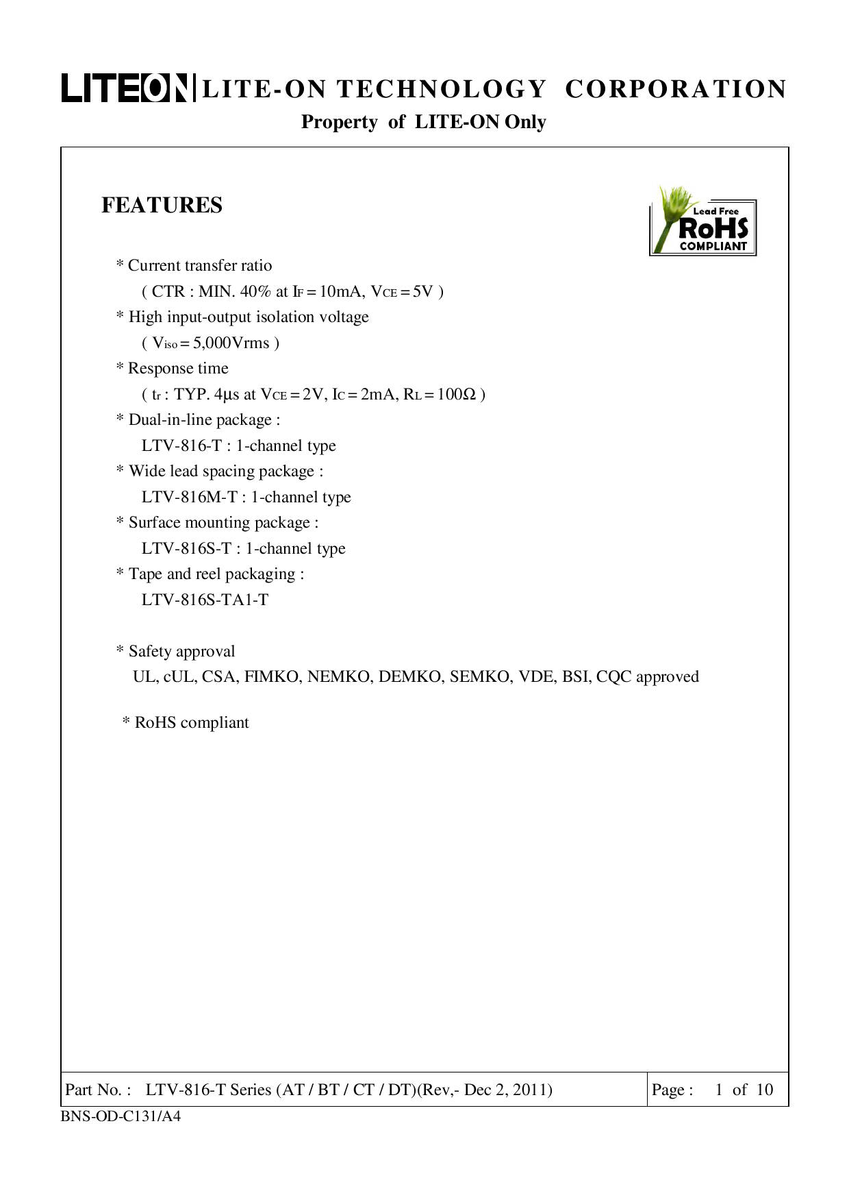 LTV-816-B_（LITEON(光宝)）LTV-816-B中文资料_价格_PDF手册-立创电子商城