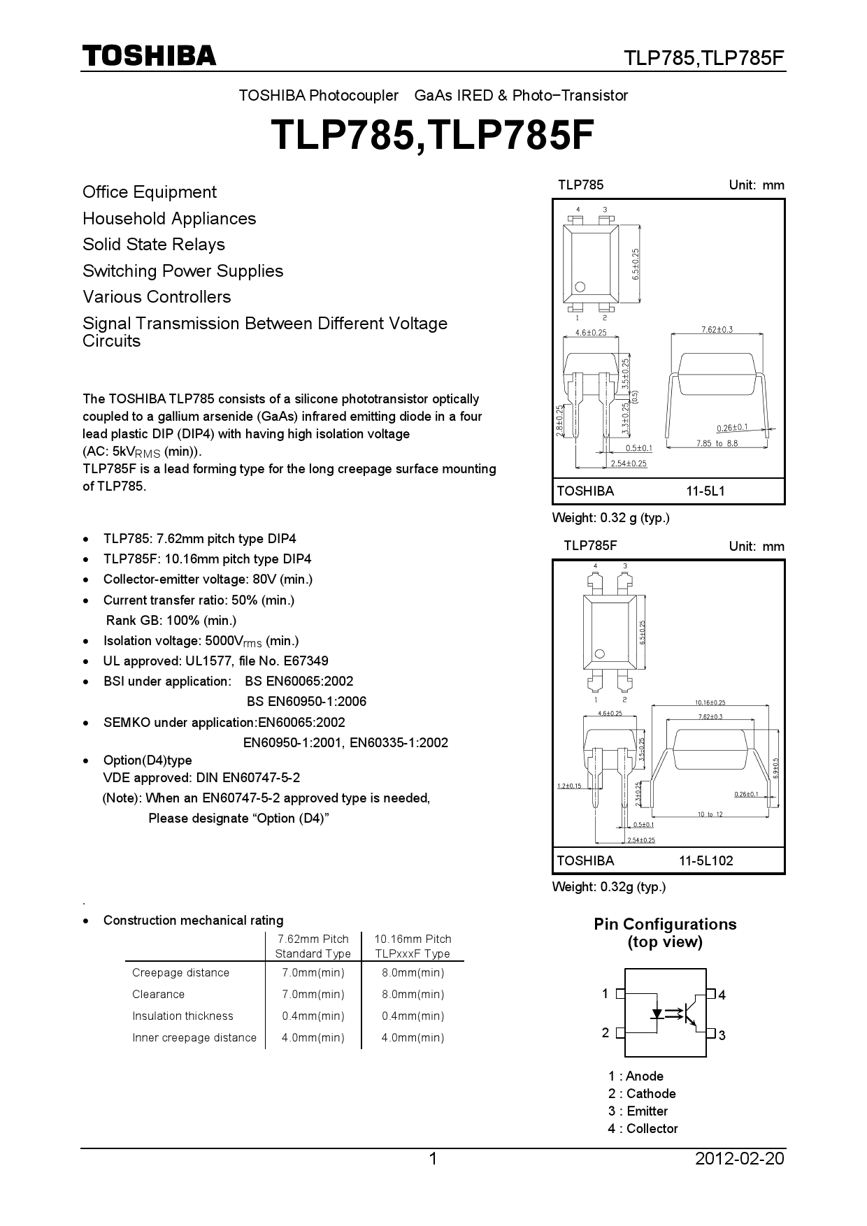 TLP785(D4-GB,F(C_（TOSHIBA(东芝)）TLP785(D4-GB,F(C中文资料_价格_PDF手册-立创电子商城
