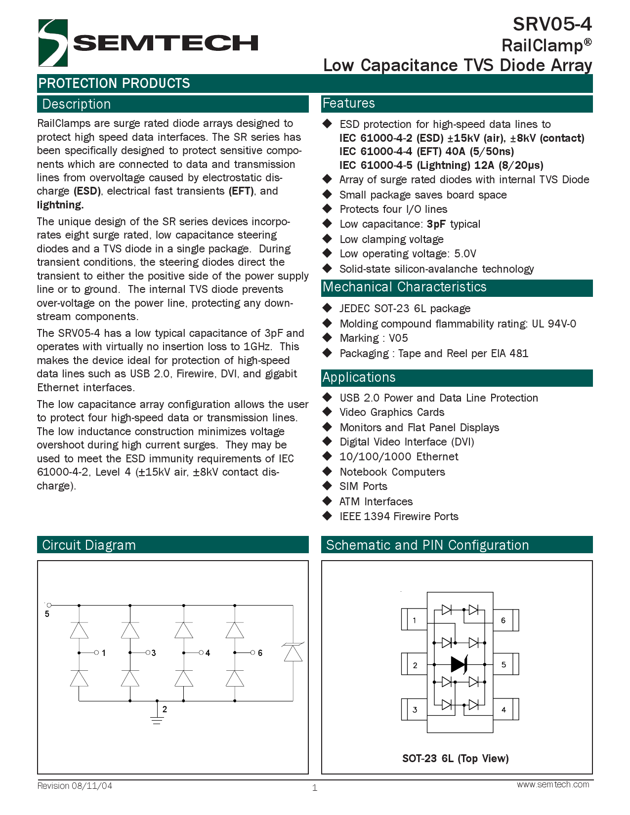 SRV05-4.TCT_（SEMTECH）SRV05-4.TCT中文资料_价格_PDF手册-立创电子商城