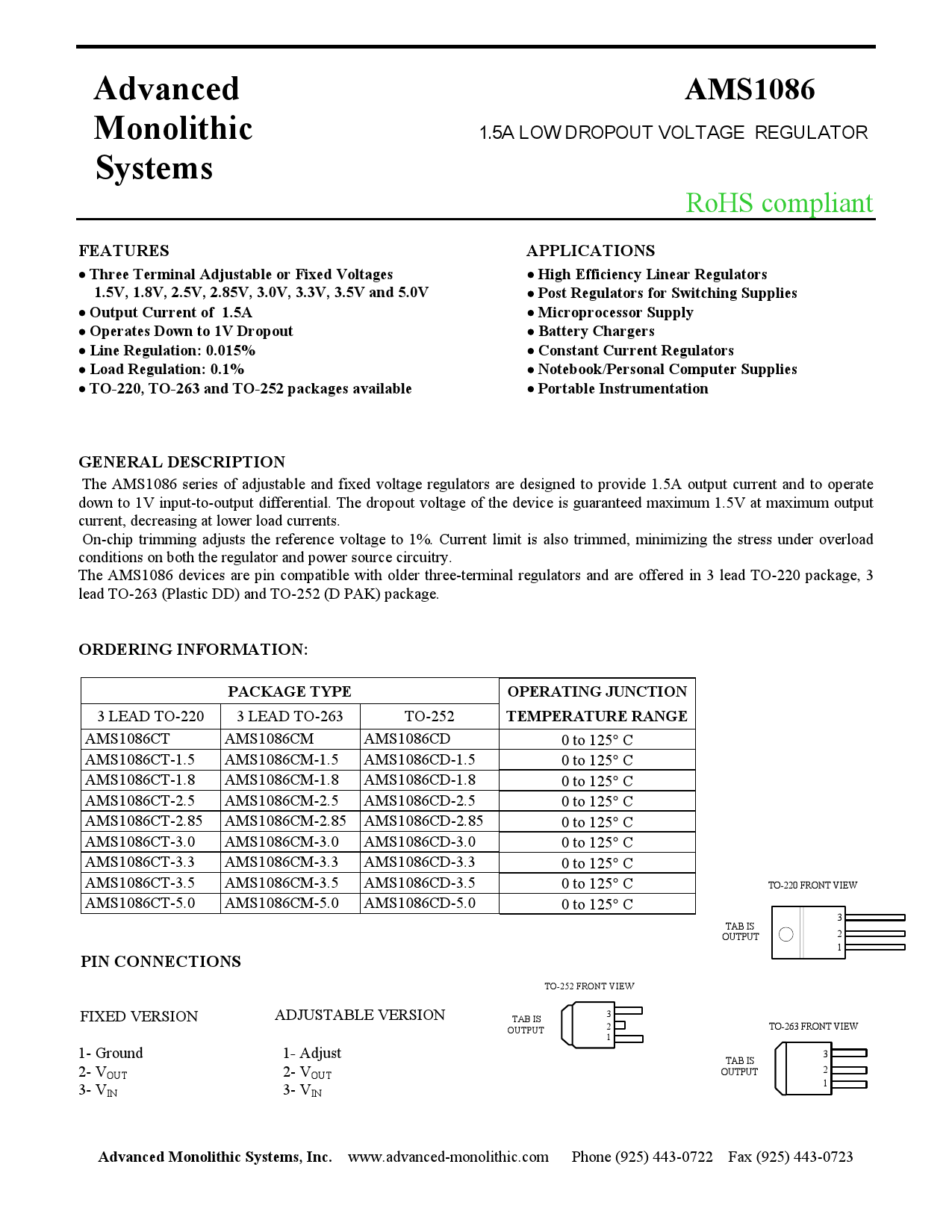 AMS1086CD-3.3_（AMS）AMS1086CD-3.3中文资料_价格_PDF手册-立创电子商城