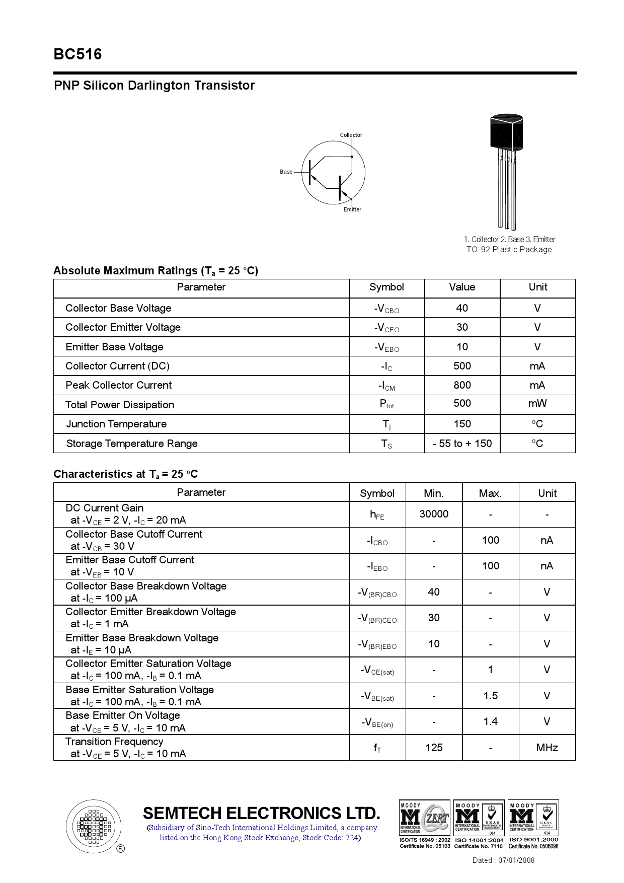 BC516_（ST(先科)）BC516中文资料_价格_PDF手册-立创电子商城