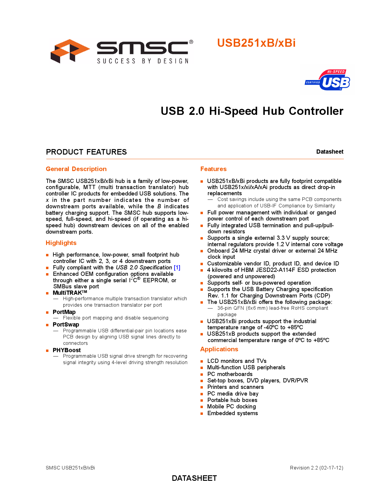USB2514B-AEZC-TR_（MICROCHIP(美国微芯)）USB2514B-AEZC-TR中文资料_价格_PDF手册-立创电子商城