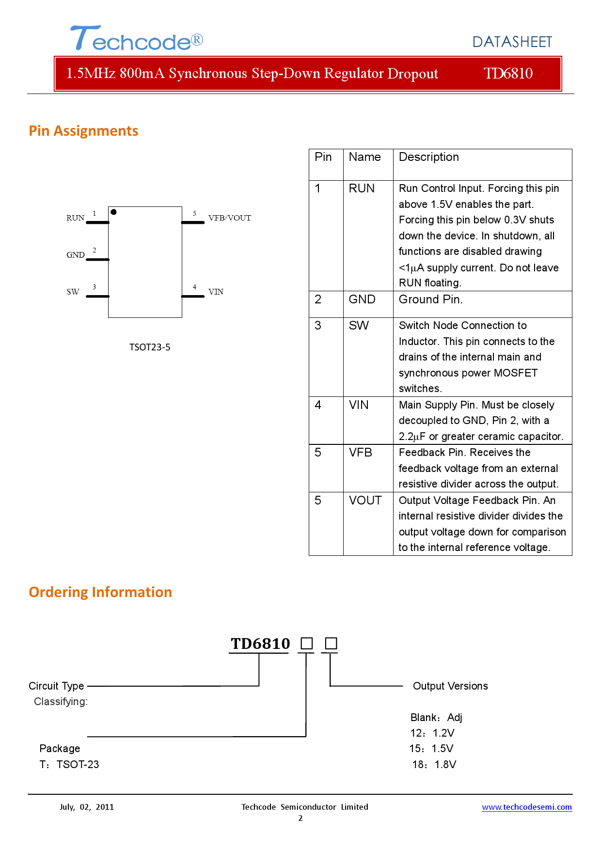 TD6810_（Techcode(泰德)）TD6810中文资料_价格_PDF手册-立创电子商城