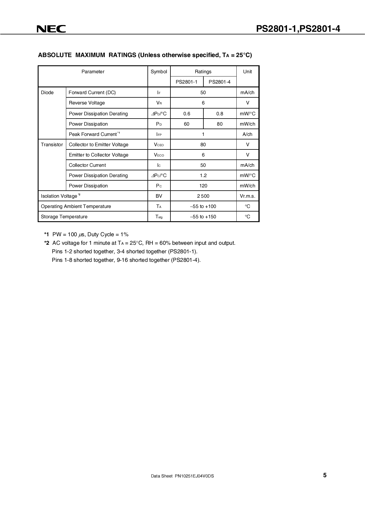PS2801-1_（RENESAS(瑞萨)/IDT）PS2801-1中文资料_价格_PDF手册-立创电子商城