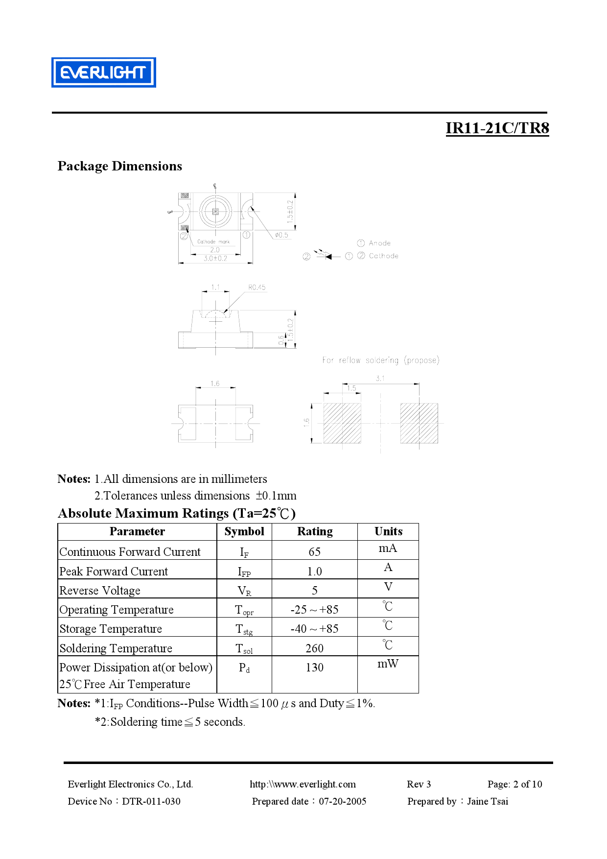 IR11-21C/TR8_（EVERLIGHT(亿光)）IR11-21C/TR8中文资料_价格_PDF手册-立创电子商城