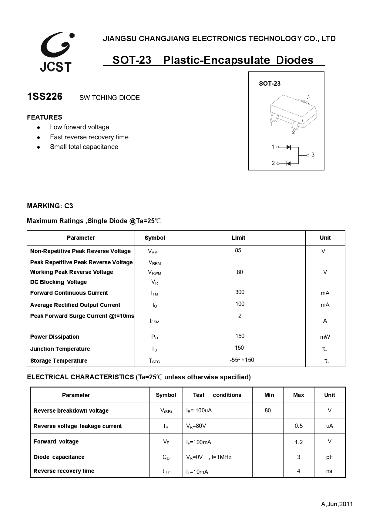 1SS226_（CJ（江苏长电/长晶））1SS226中文资料_价格_PDF手册-立创电子商城