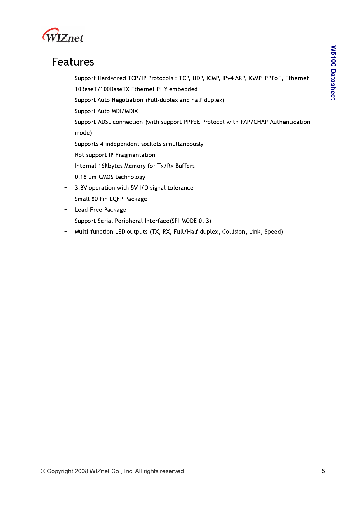 W5100_（WIZNET）W5100中文资料_价格_PDF手册-立创电子商城