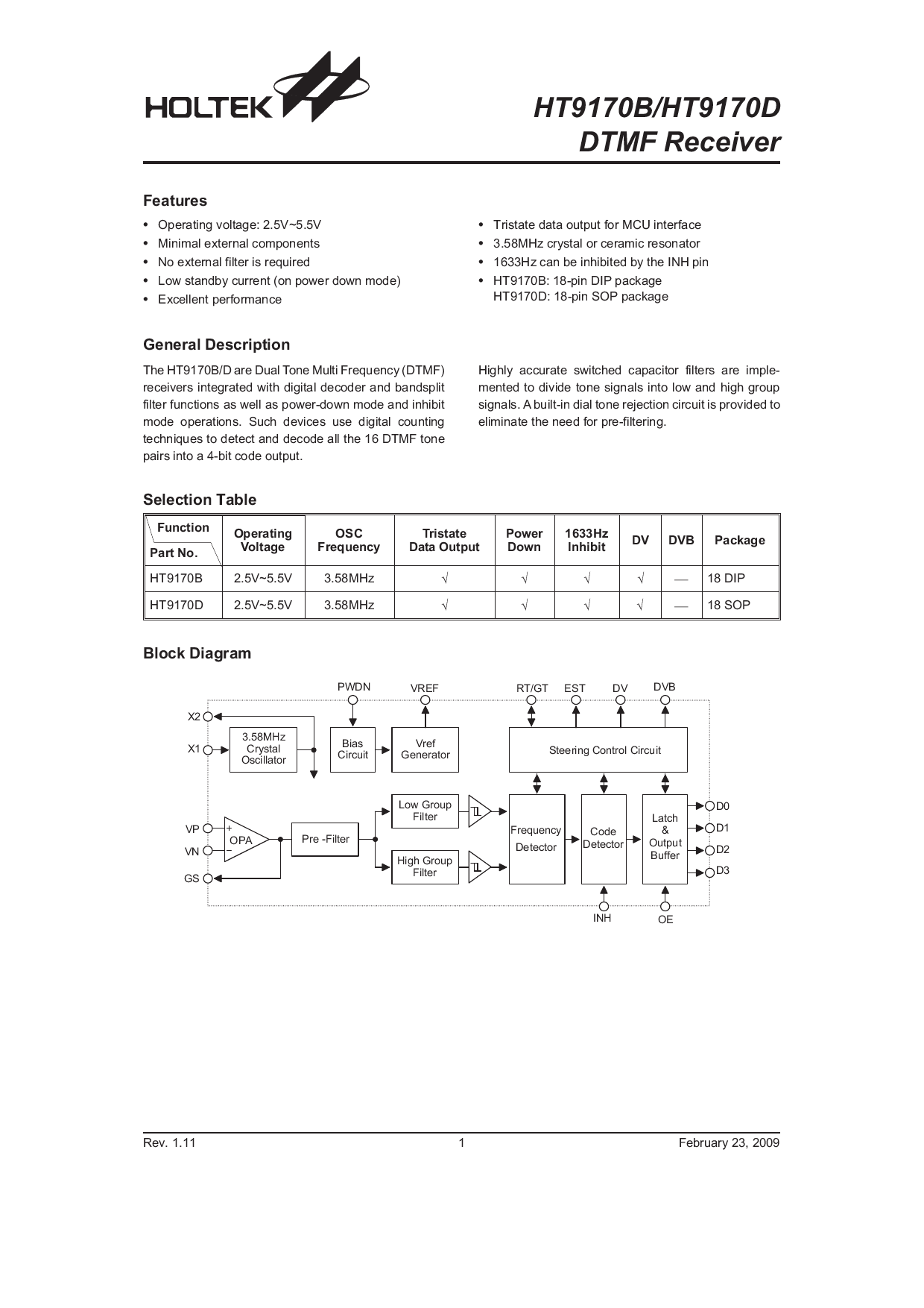 HT9170D_（HOLTEK(台湾合泰/盛群)）HT9170D中文资料_价格_PDF手册-立创电子商城