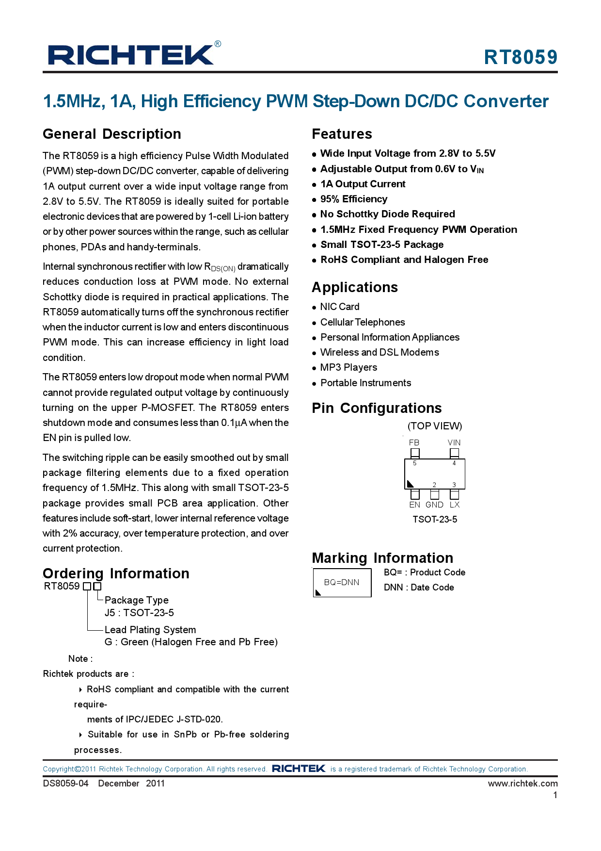 RT8059GJ5_（RICHTEK(台湾立锜)）RT8059GJ5中文资料_价格_PDF手册-立创电子商城