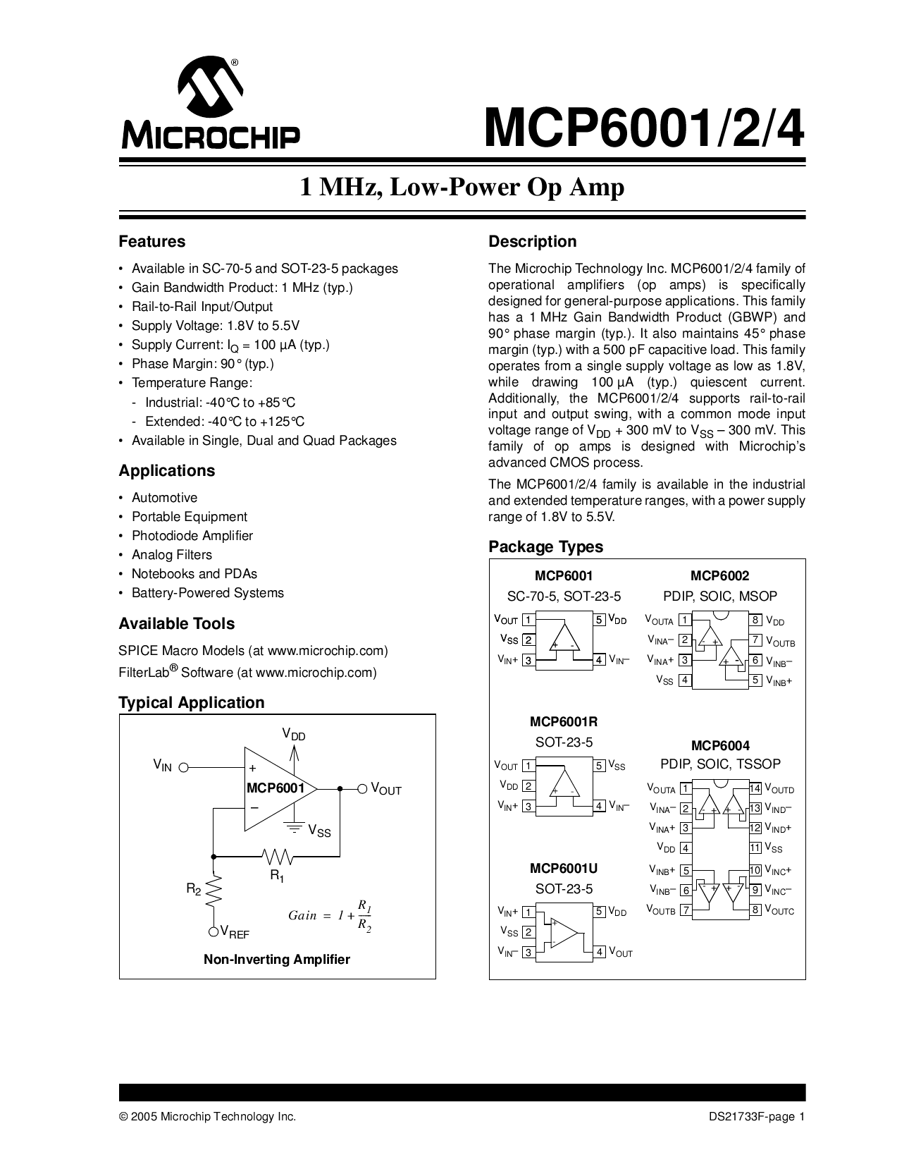 MCP6001UT-I/OT_（MICROCHIP(美国微芯)）MCP6001UT-I/OT中文资料_价格_PDF手册-立创电子商城