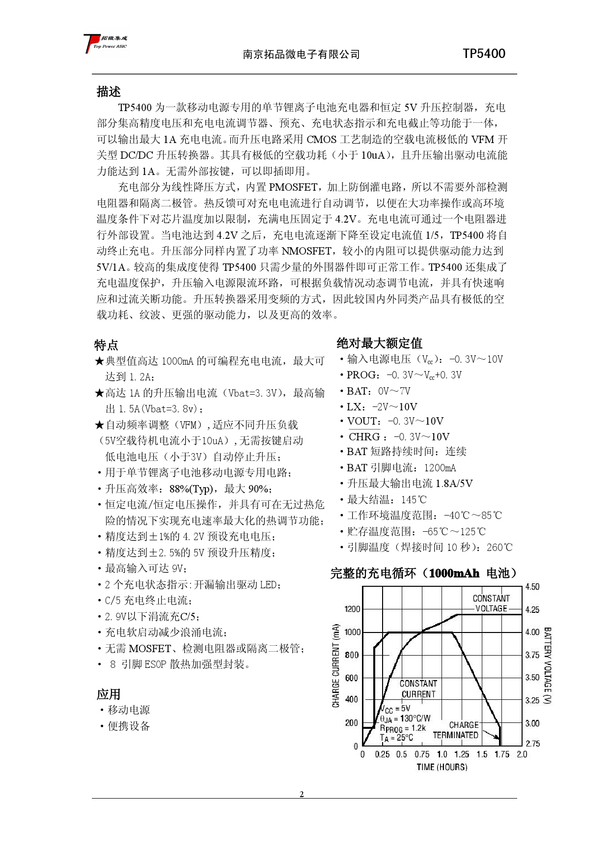 TP5400_（TOPPOWER(南京拓微)）TP5400中文资料_价格_PDF手册-立创电子商城