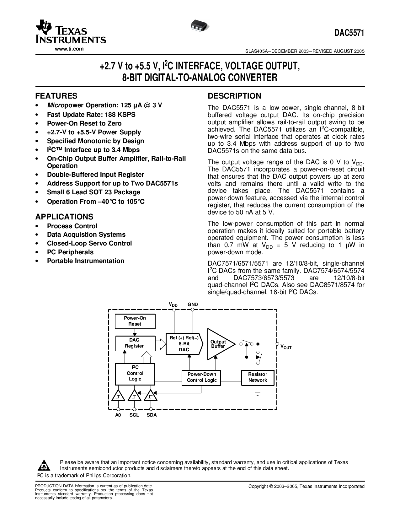 DAC5571IDBVR_（TI(德州仪器)）DAC5571IDBVR中文资料_价格_PDF手册-立创电子商城