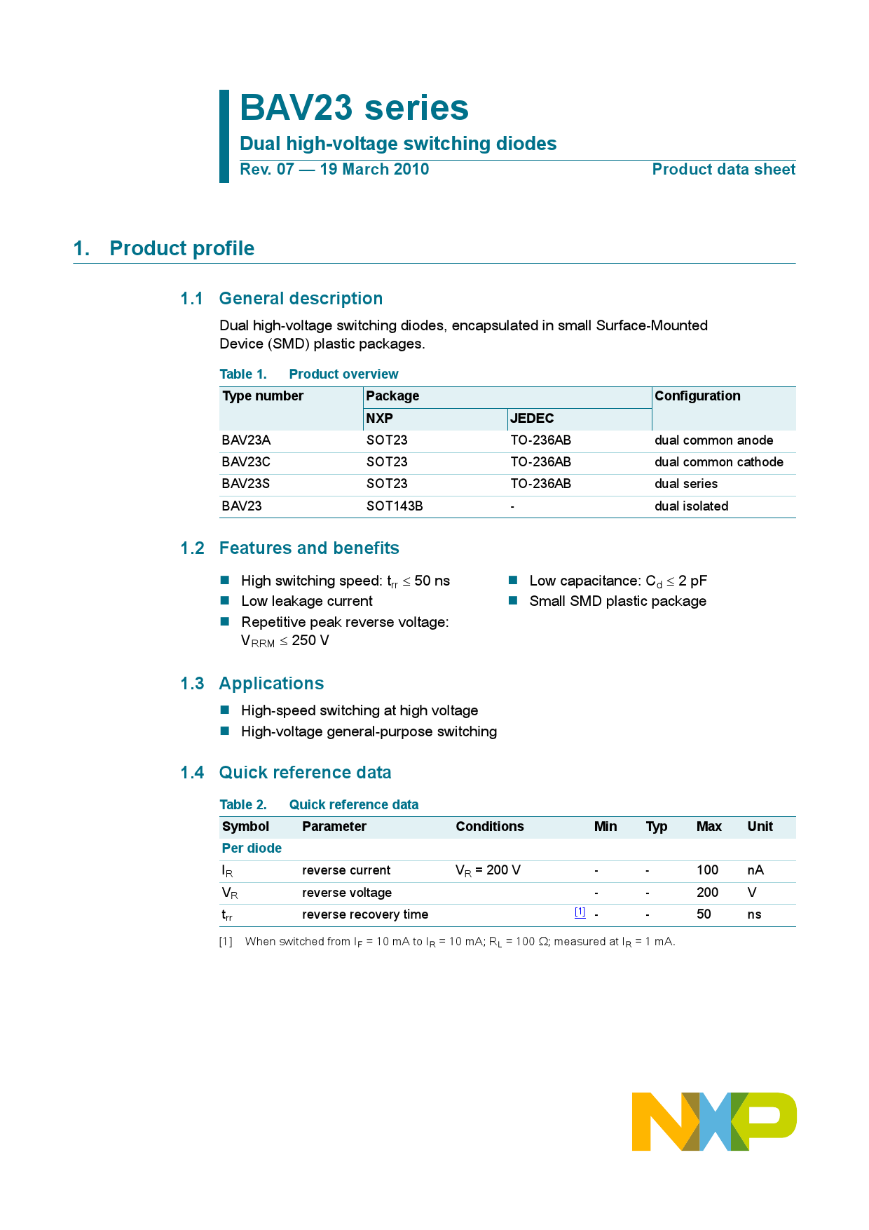 BAV23,215_（Nexperia(安世)）BAV23,215中文资料_价格_PDF手册-立创电子商城