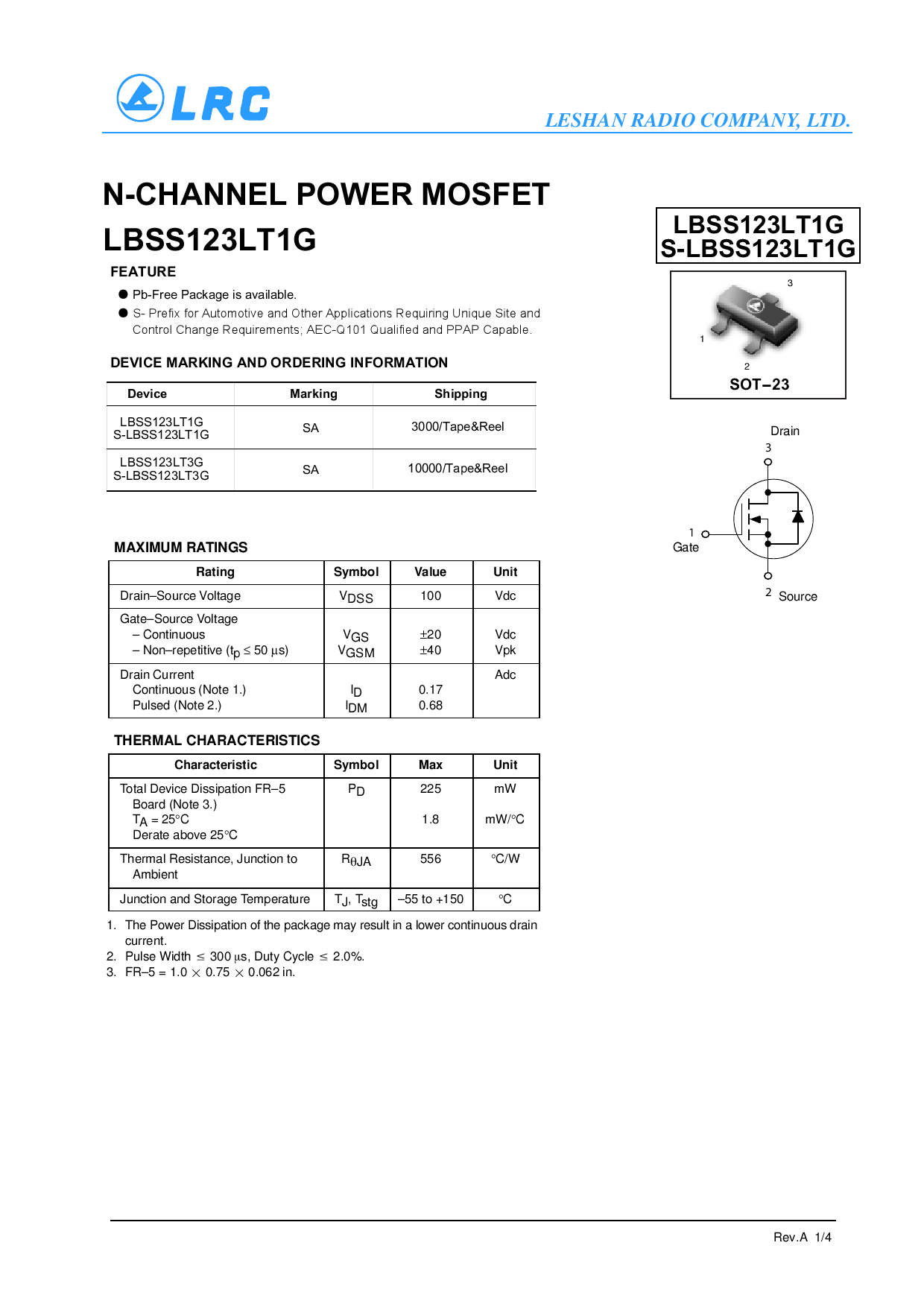 LBSS123LT1G_（LRC(乐山无线电)）LBSS123LT1G中文资料_价格_PDF手册-立创电子商城
