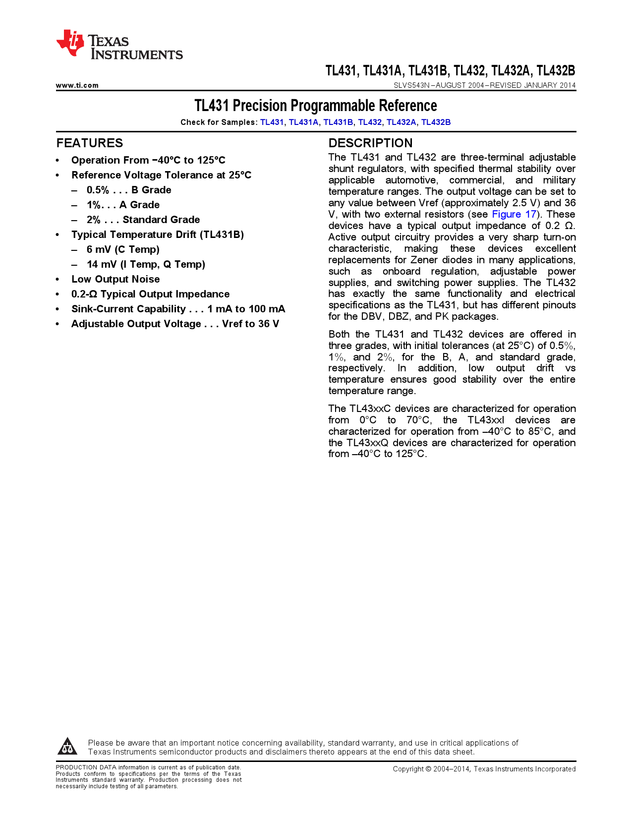 TL431AIDBZR_（TI(德州仪器)）TL431AIDBZR中文资料_价格_PDF手册-立创电子商城
