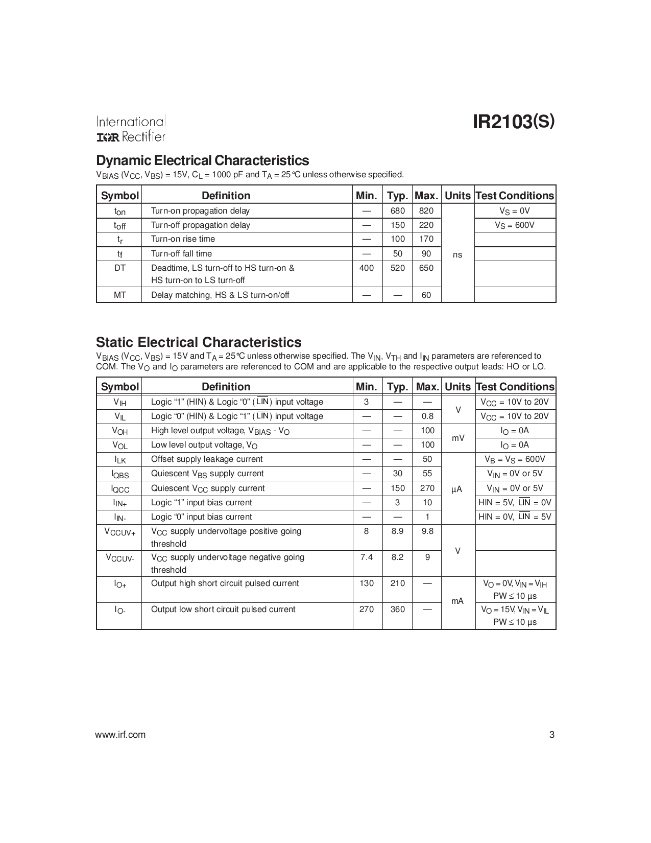 IR2103STRPBF_（Infineon(英飞凌)）IR2103STRPBF中文资料_价格_PDF手册-立创电子商城
