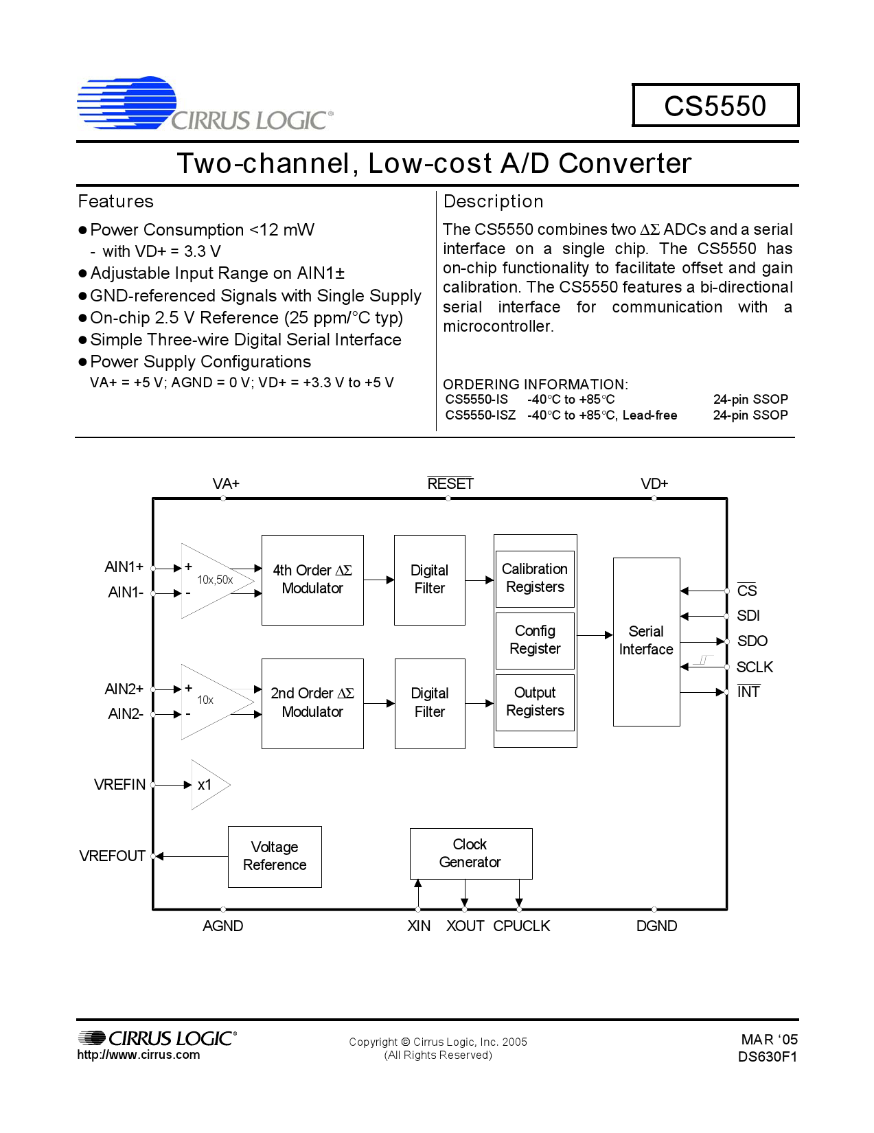 CS5550-ISZ_（Cirrus Logic(凌云)）CS5550-ISZ中文资料_价格_PDF手册-立创电子商城