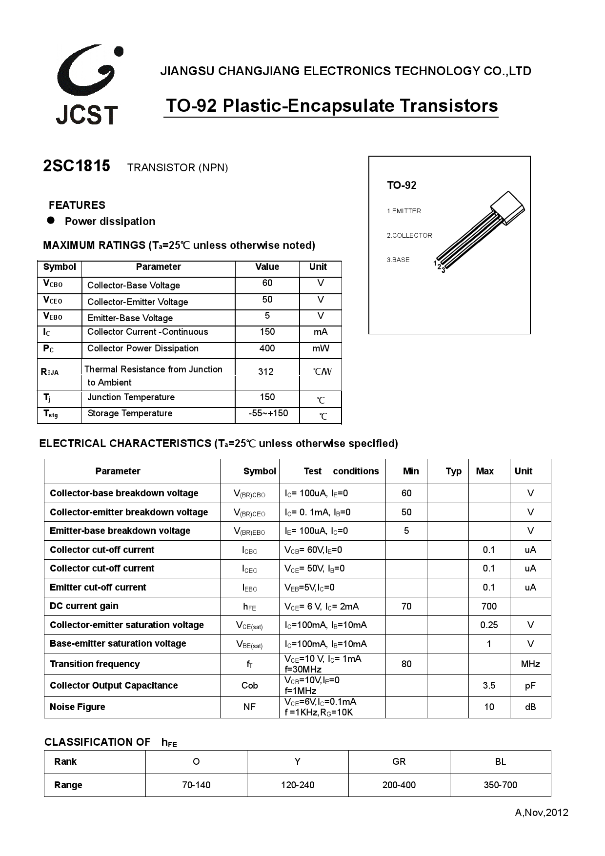 2SC1815_（CJ(江苏长电/长晶)）2SC1815中文资料_价格_PDF手册-立创电子商城