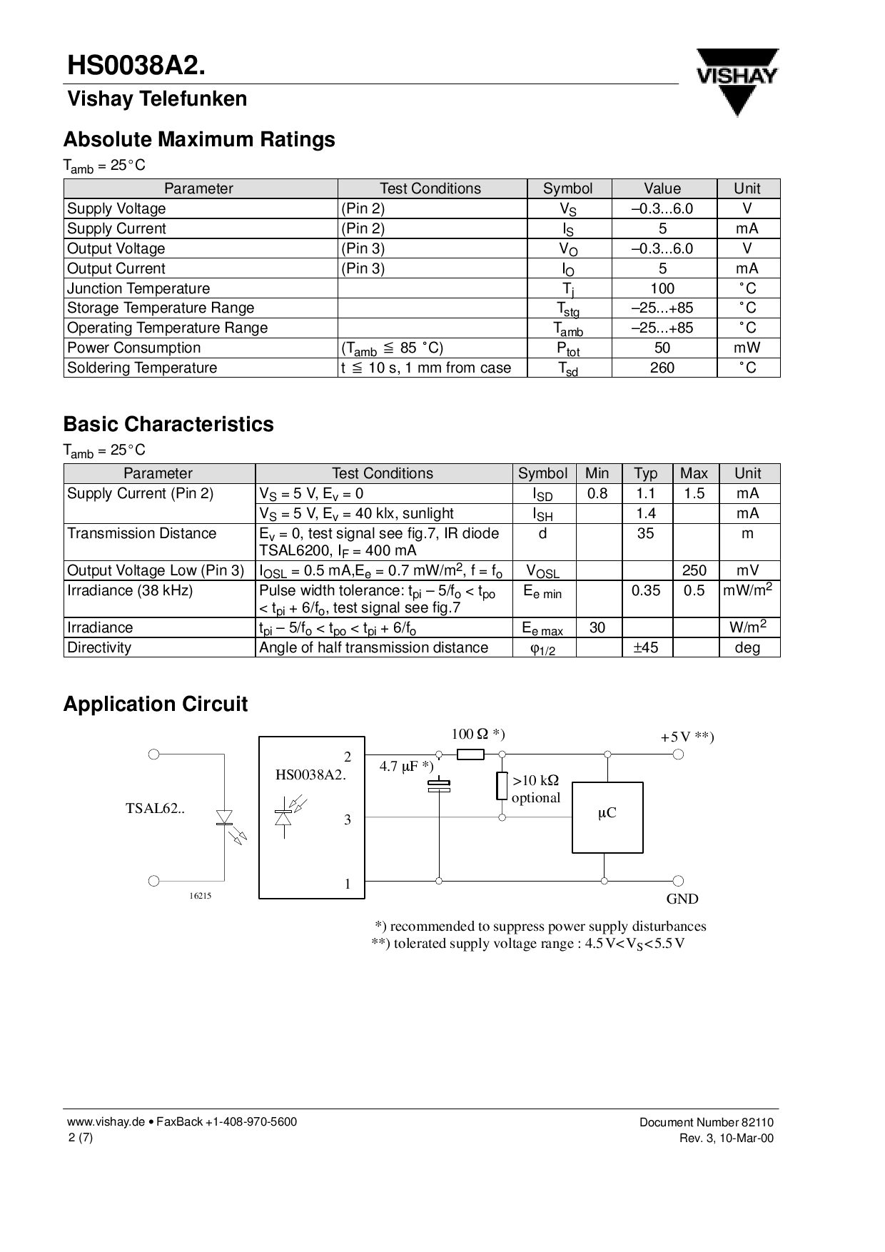 HS0038A2D_（VISHAY(威世)）HS0038A2D中文资料_价格_PDF手册-立创电子商城