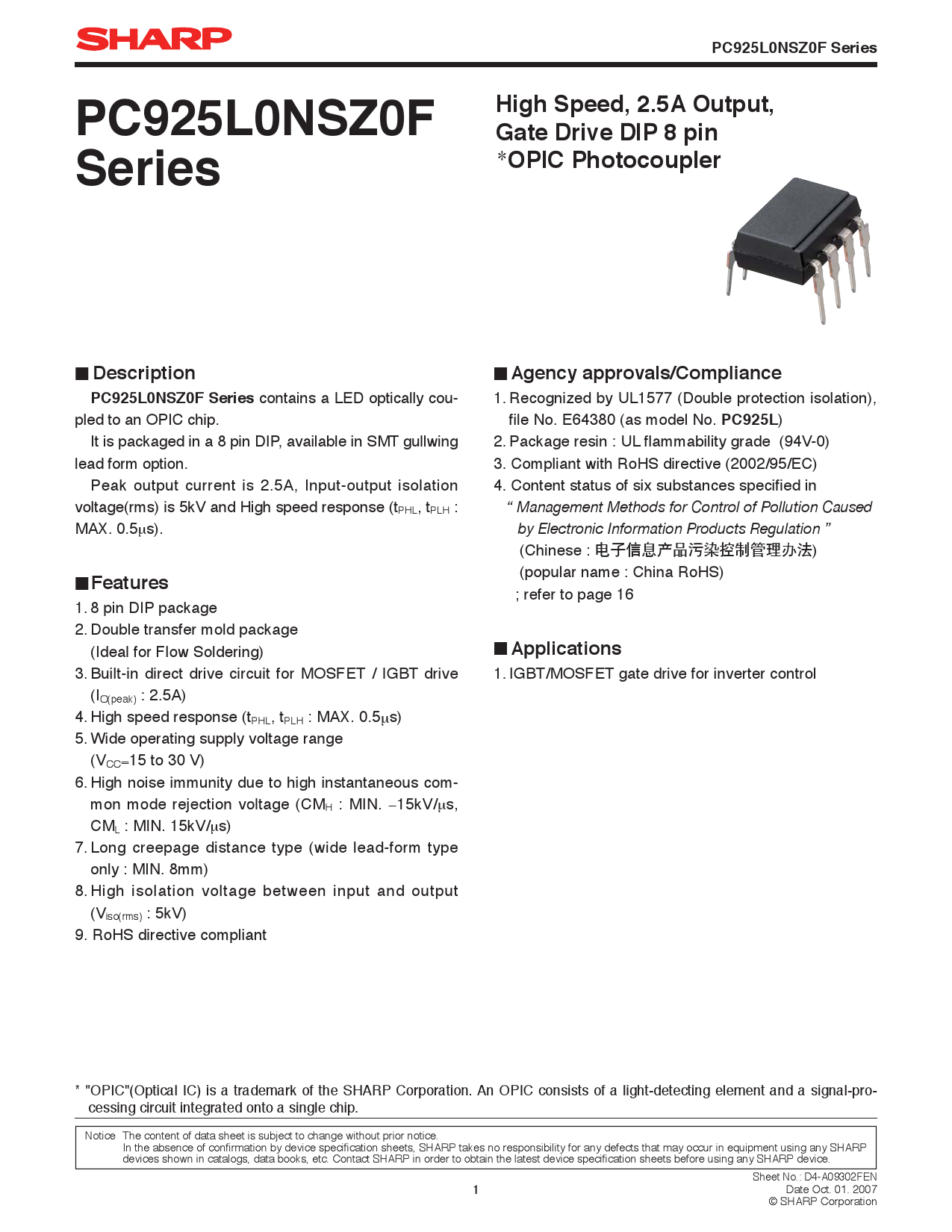 PC925LENIP0F_（SHARP(夏普)）PC925LENIP0F中文资料_价格_PDF手册-立创电子商城