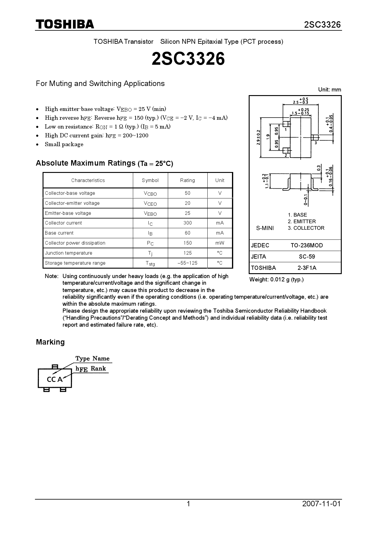 2SC3326-B,LF(T_（TOSHIBA(东芝)）2SC3326-B,LF(T中文资料_价格_PDF手册-立创电子商城