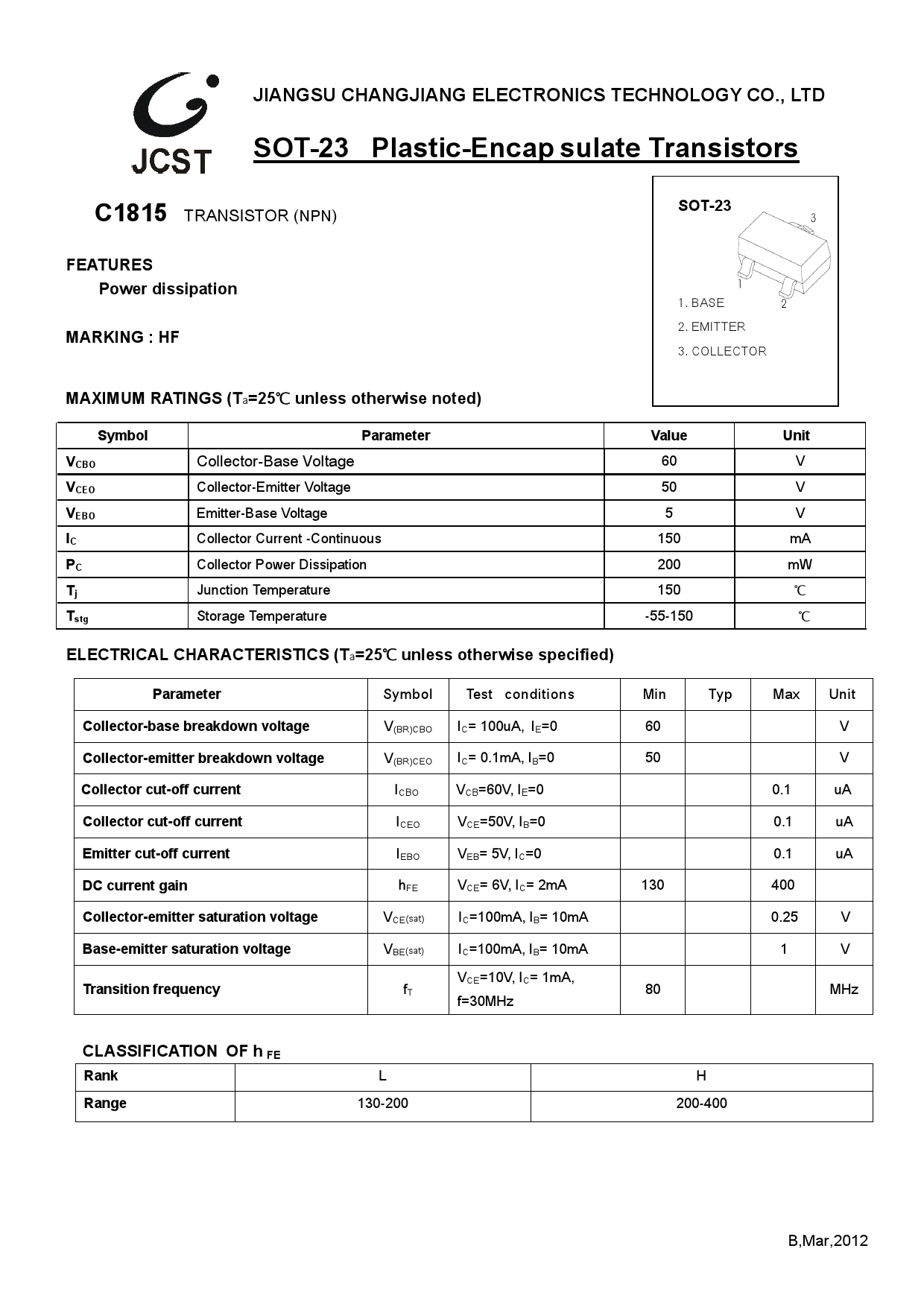 C1815_（CJ(江苏长电/长晶)）C1815中文资料_价格_PDF手册-立创电子商城