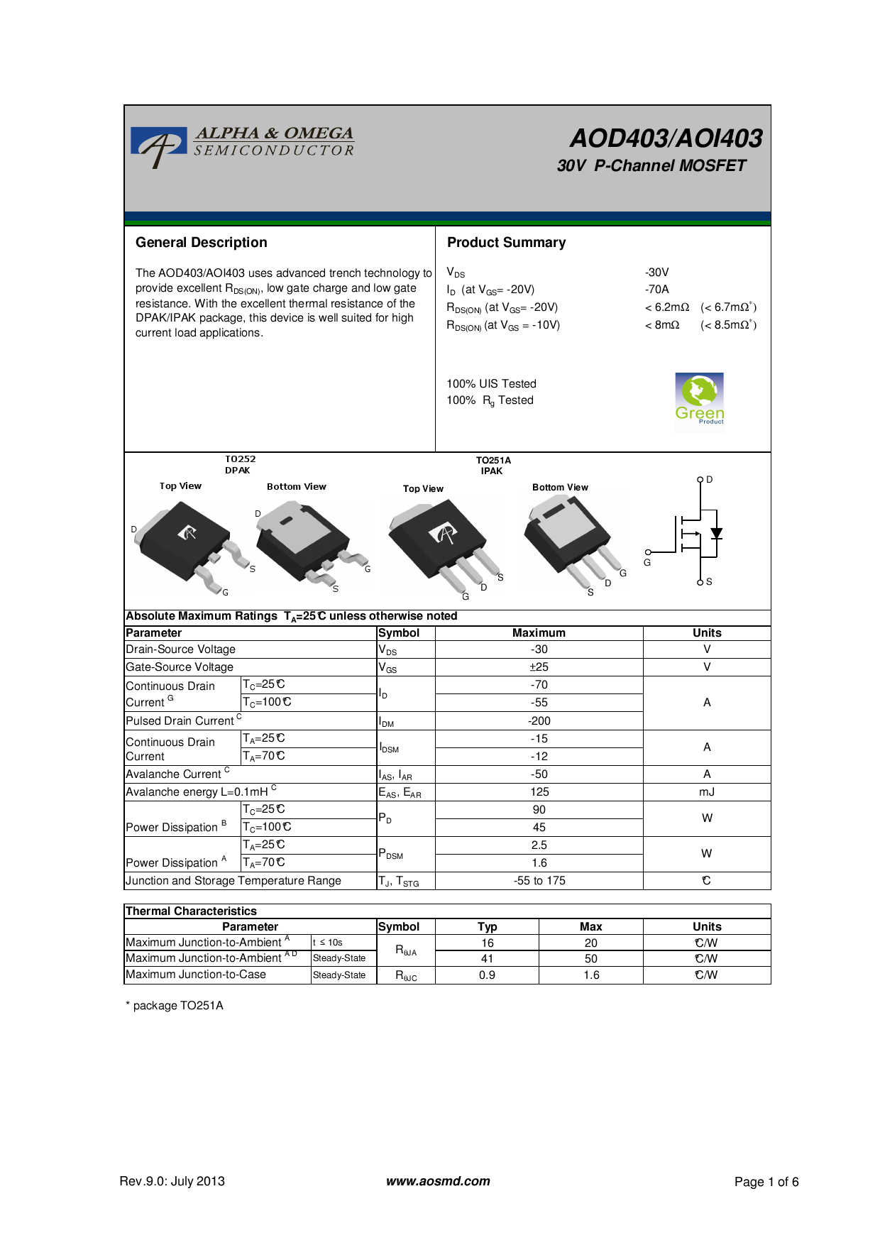 AOD403_（AOS）AOD403中文资料_价格_PDF手册-立创电子商城