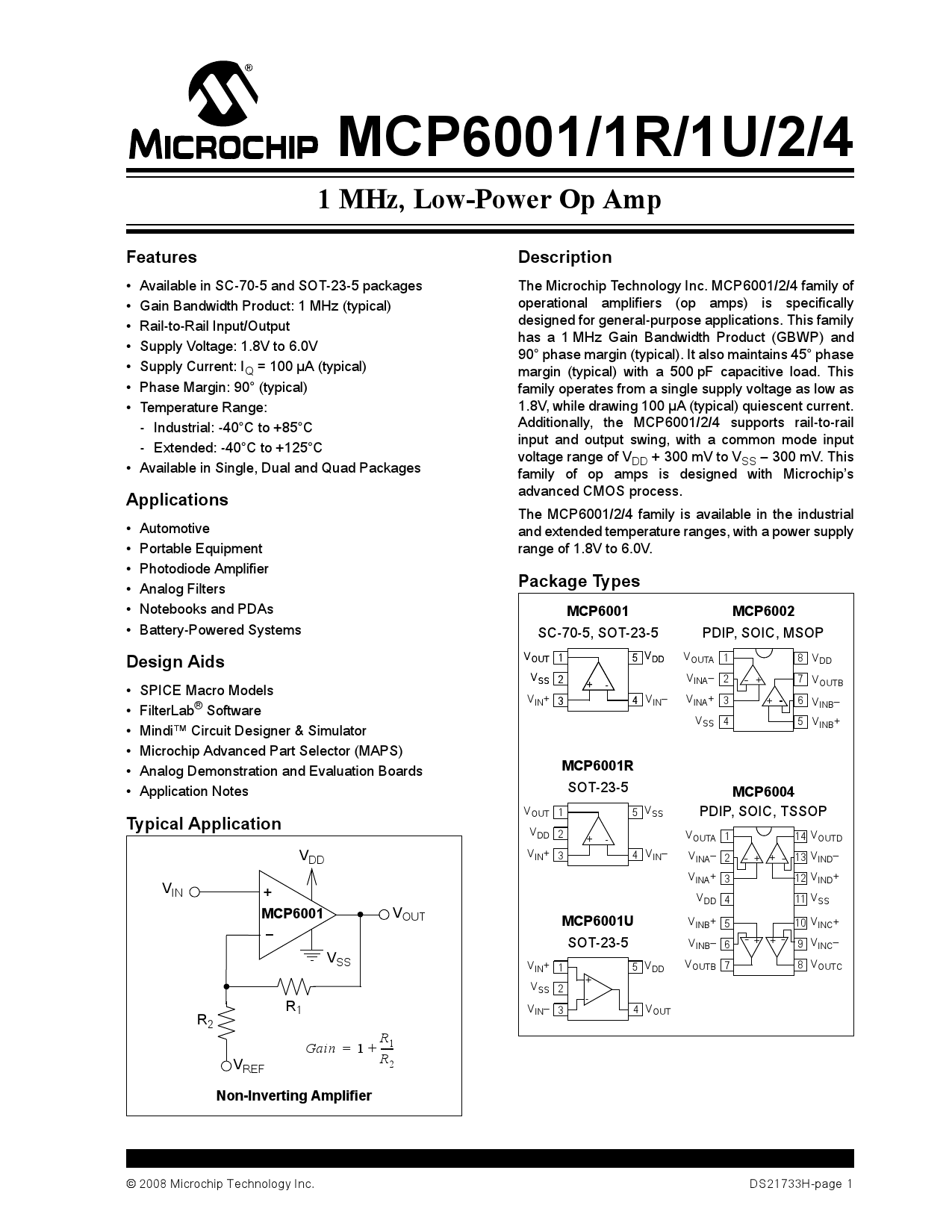 MCP6001T-E/OT_（MICROCHIP(美国微芯)）MCP6001T-E/OT中文资料_价格_PDF手册-立创电子商城
