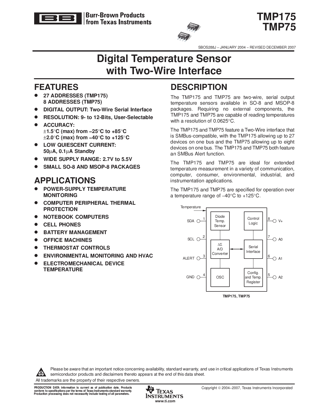 TMP75AIDR_（TI(德州仪器)）TMP75AIDR中文资料_价格_PDF手册-立创电子商城
