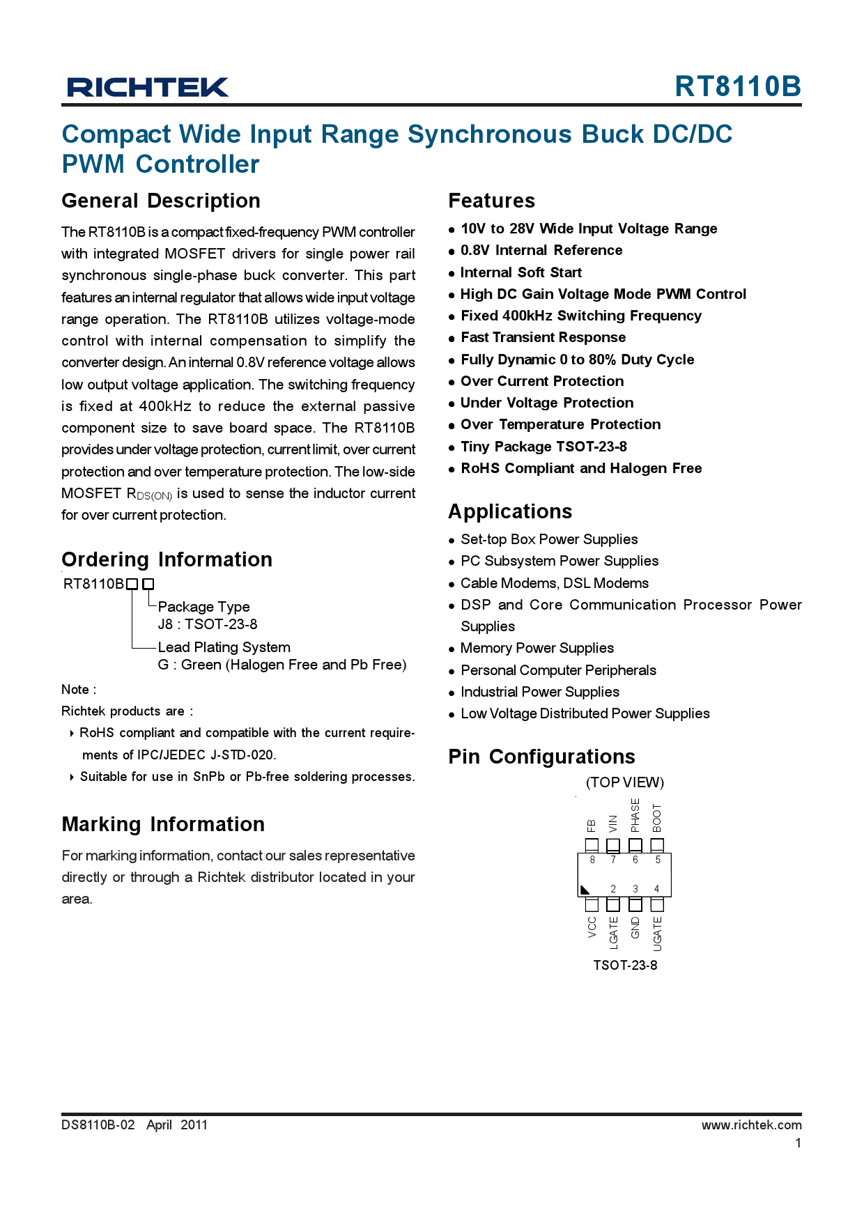 RT8110BGJ8_（RICHTEK(台湾立锜)）RT8110BGJ8中文资料_价格_PDF手册-立创电子商城