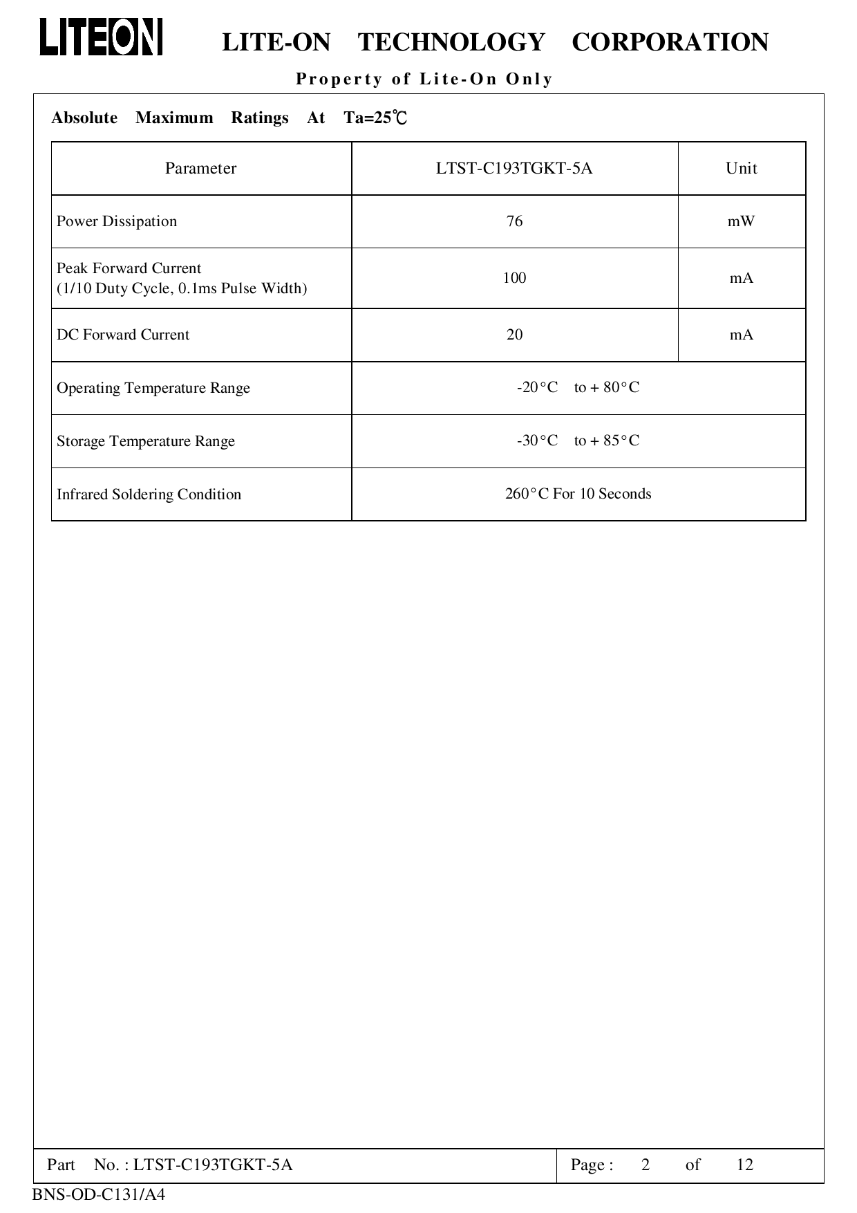 LTST-C193TGKT-5A_（LITEON(台湾光宝)）LTST-C193TGKT-5A中文资料_价格_PDF手册-立创电子商城