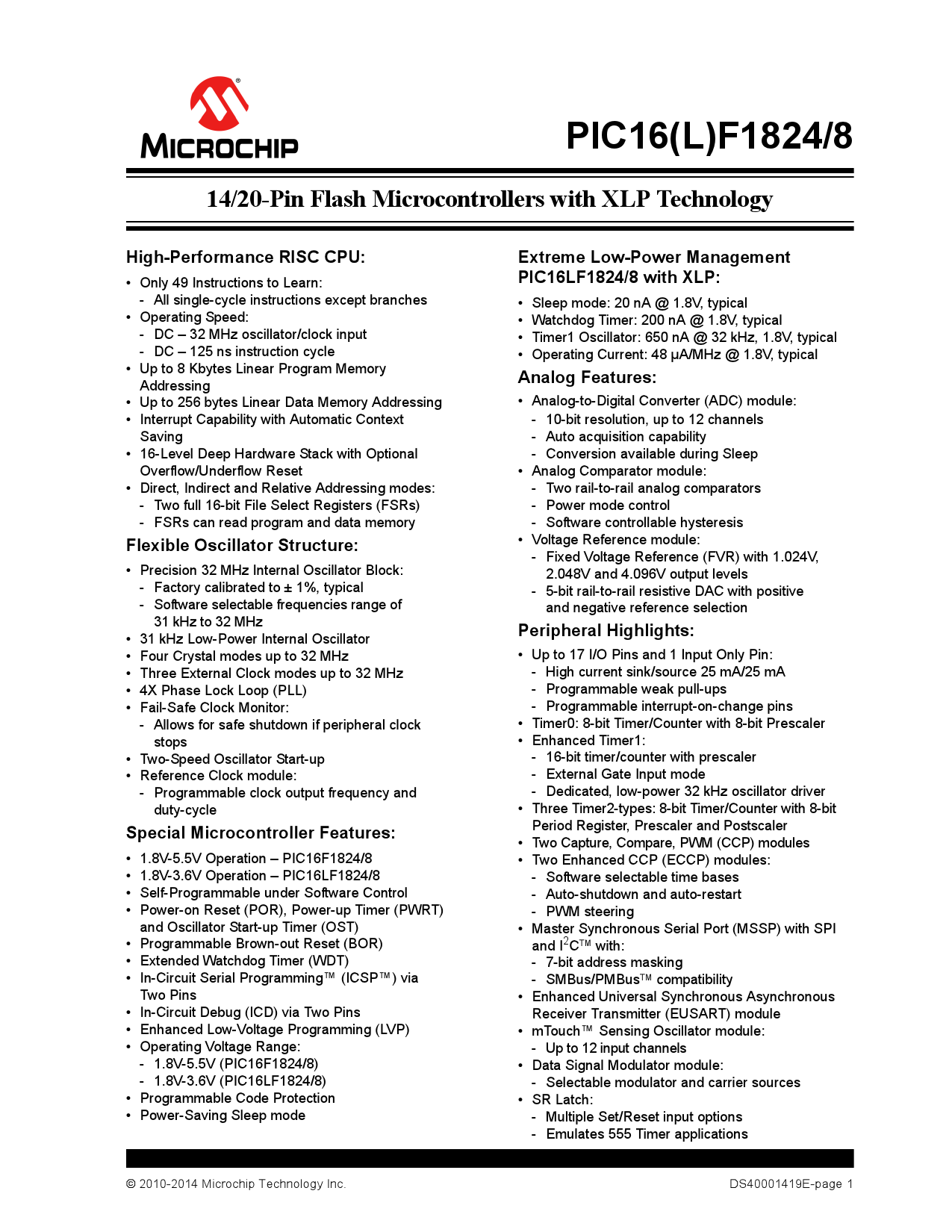 PIC16F1824-I/SL_（MICROCHIP(美国微芯)）PIC16F1824-I/SL中文资料_价格_PDF手册-立创电子商城