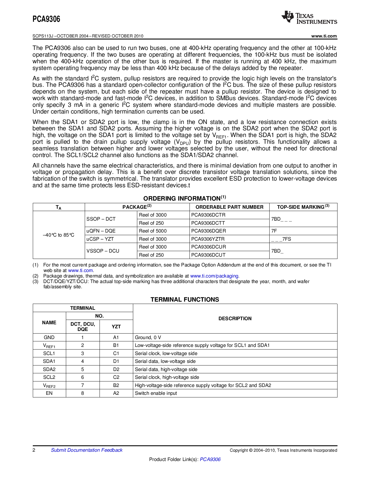 PCA9306DCUR_（TI(德州仪器)）PCA9306DCUR中文资料_价格_PDF手册-立创电子商城