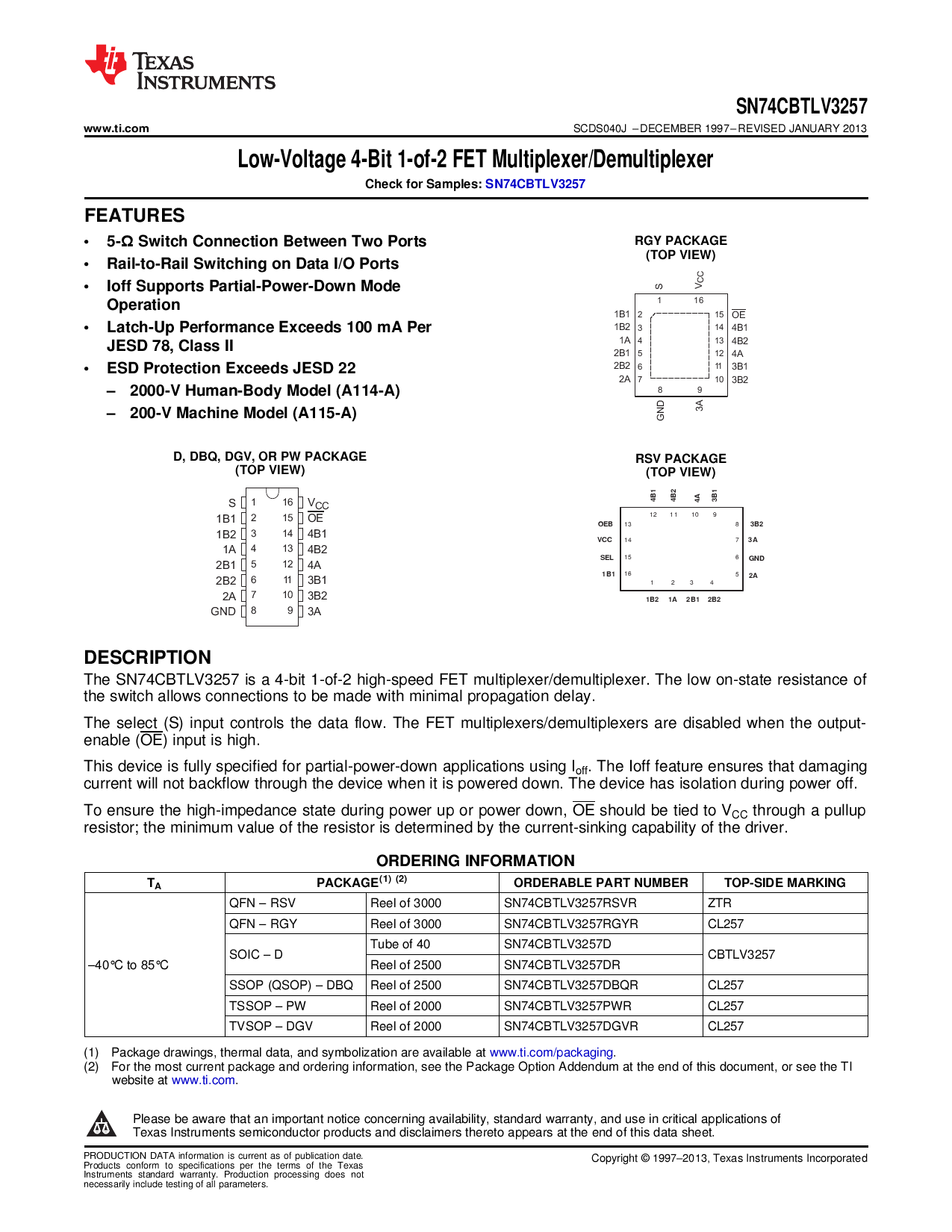 SN74CBTLV3257PWR_（TI(德州仪器)）SN74CBTLV3257PWR中文资料_价格_PDF手册-立创电子商城
