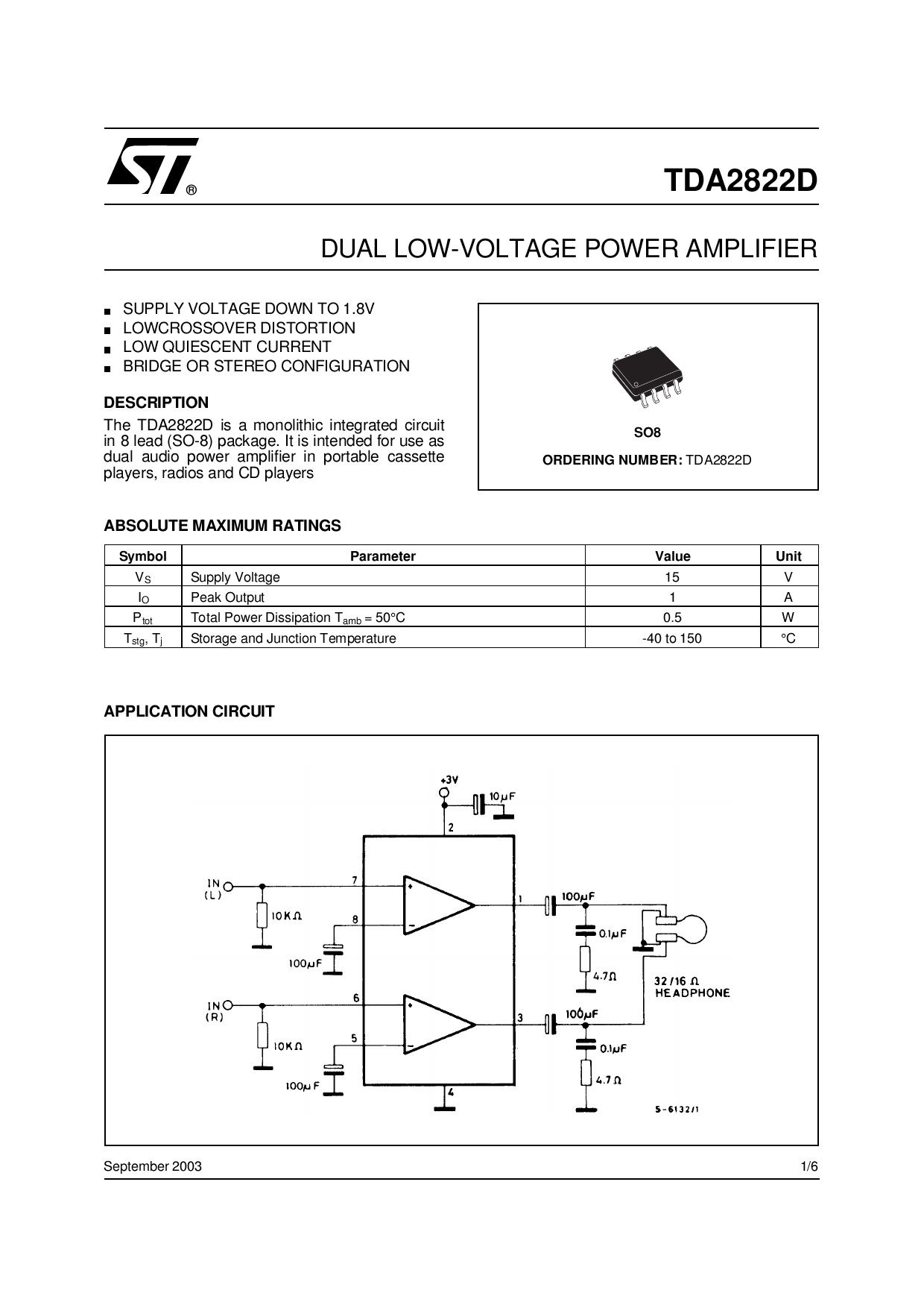 TDA2822D_（ST(意法半导体)）TDA2822D中文资料_价格_PDF手册-立创电子商城